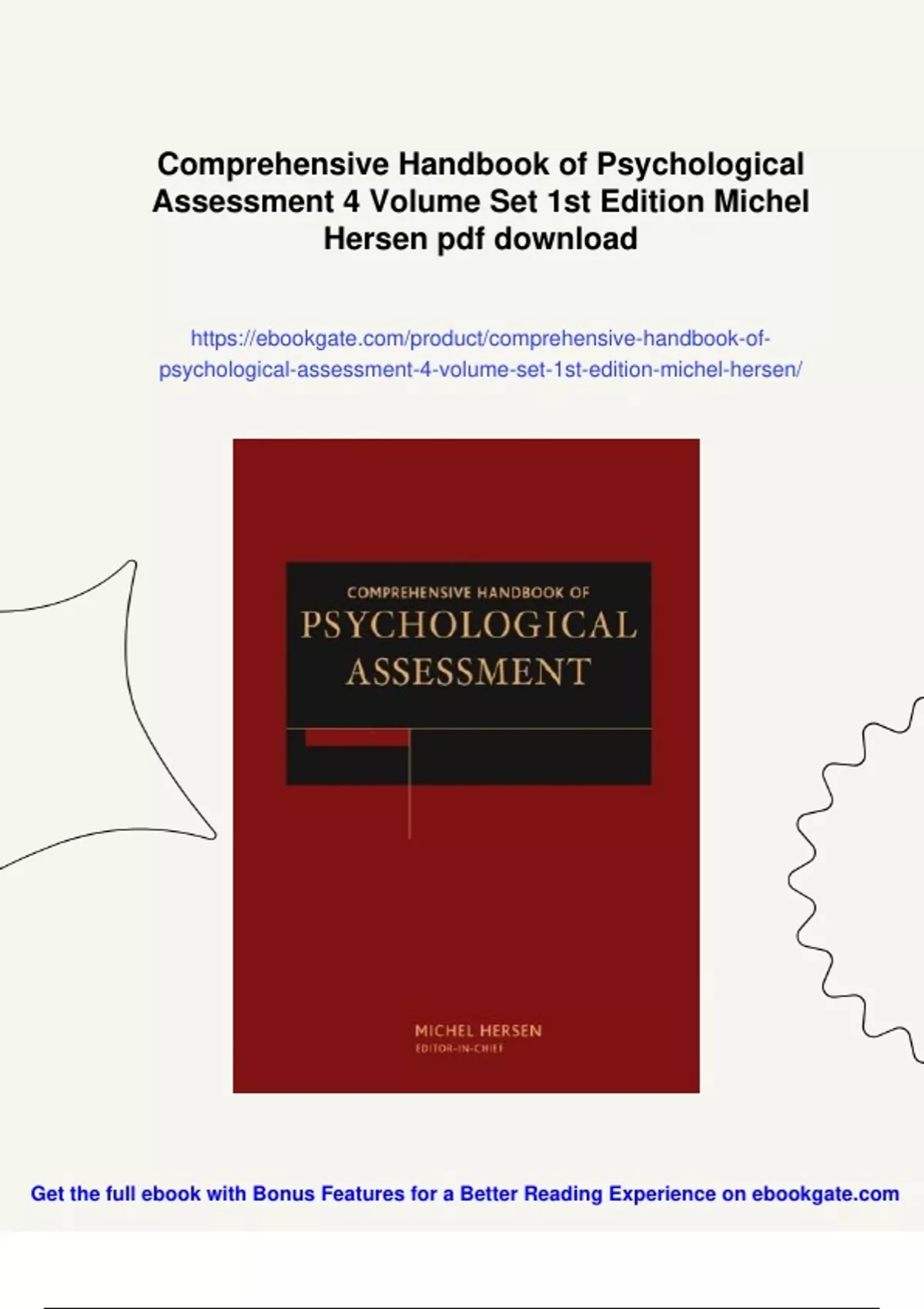 Summary Comprehensive Handbook of Psychological Assessment 4 Volume Set ...