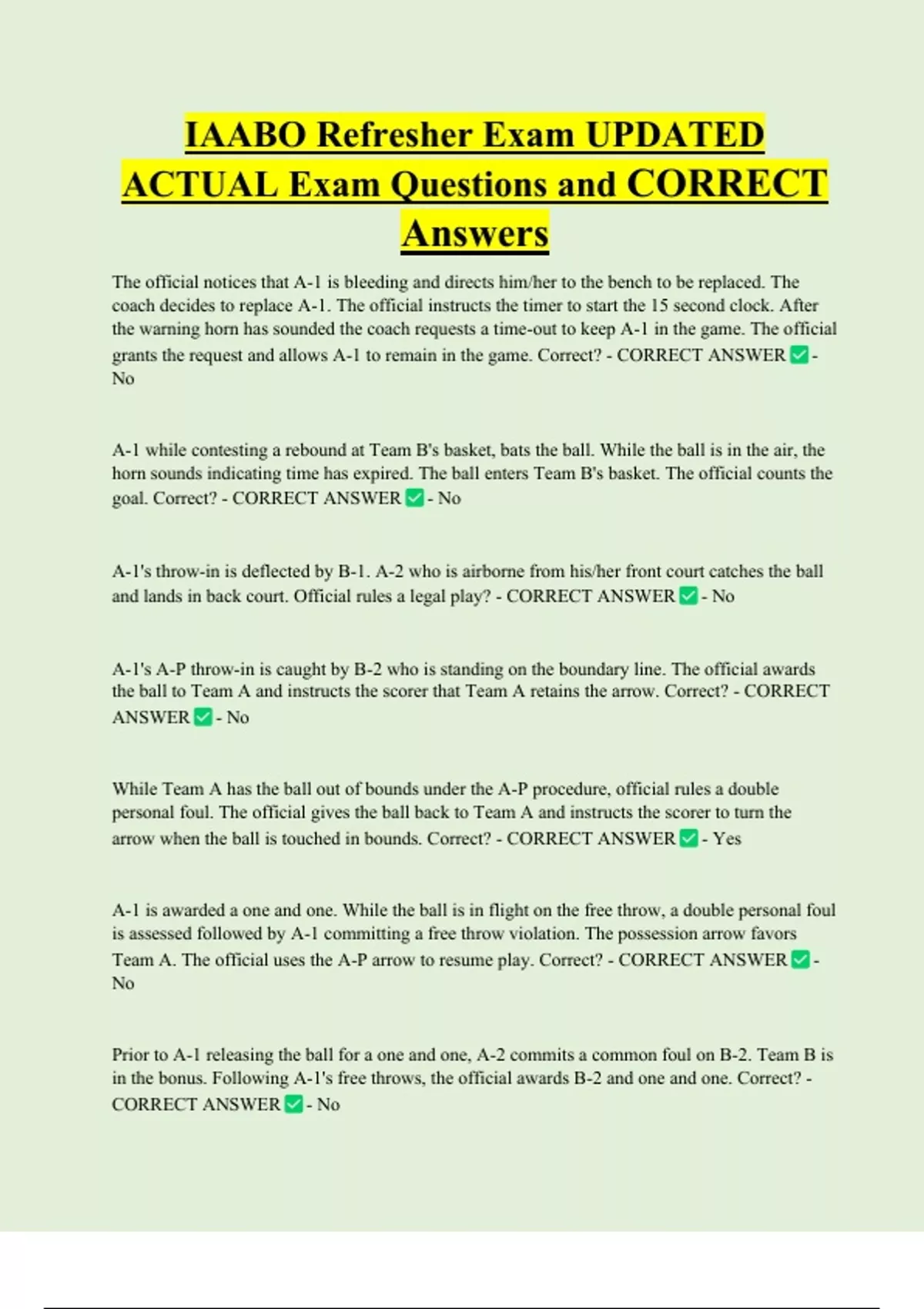 IAABO Refresher Exam UPDATED ACTUAL Exam Questions and CORRECT Answers ...