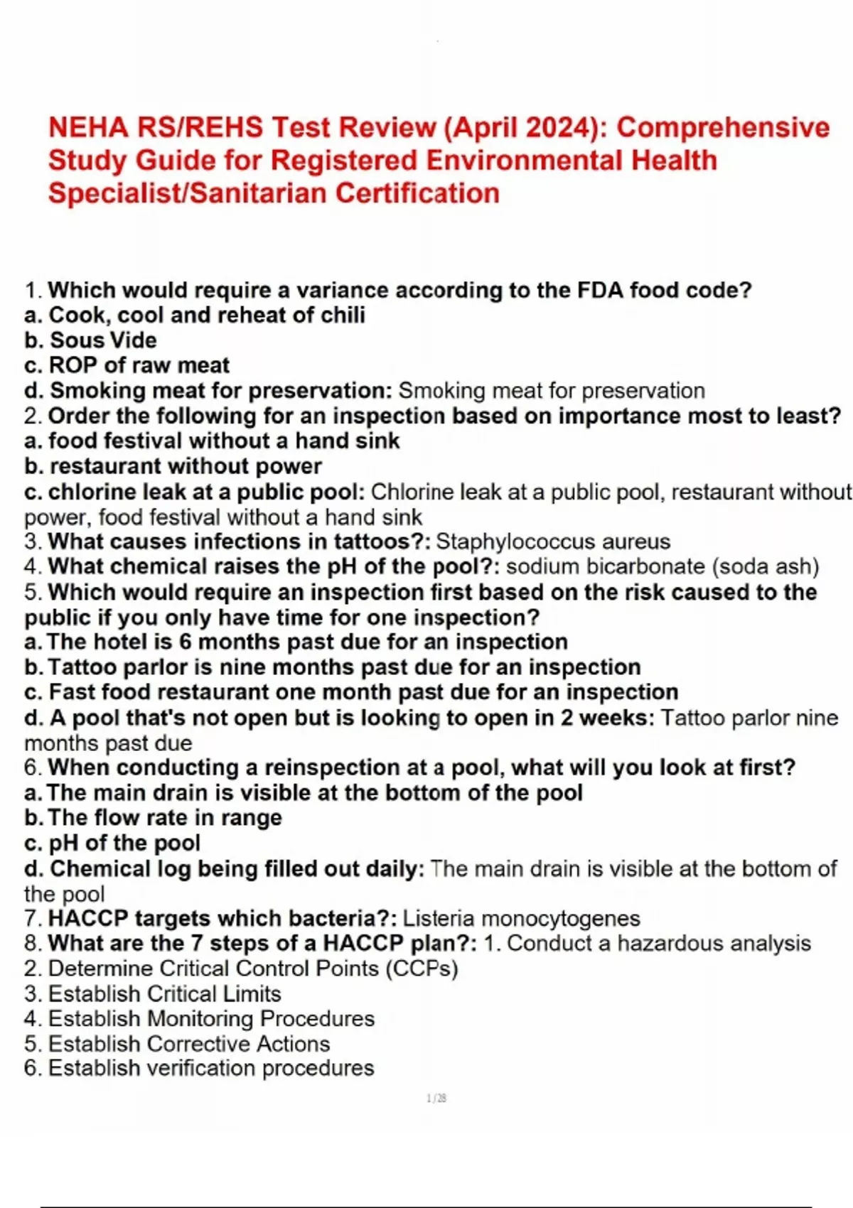 NEHA RS-REHS Test Review (April 2024) Comprehensive Study Guide for ...