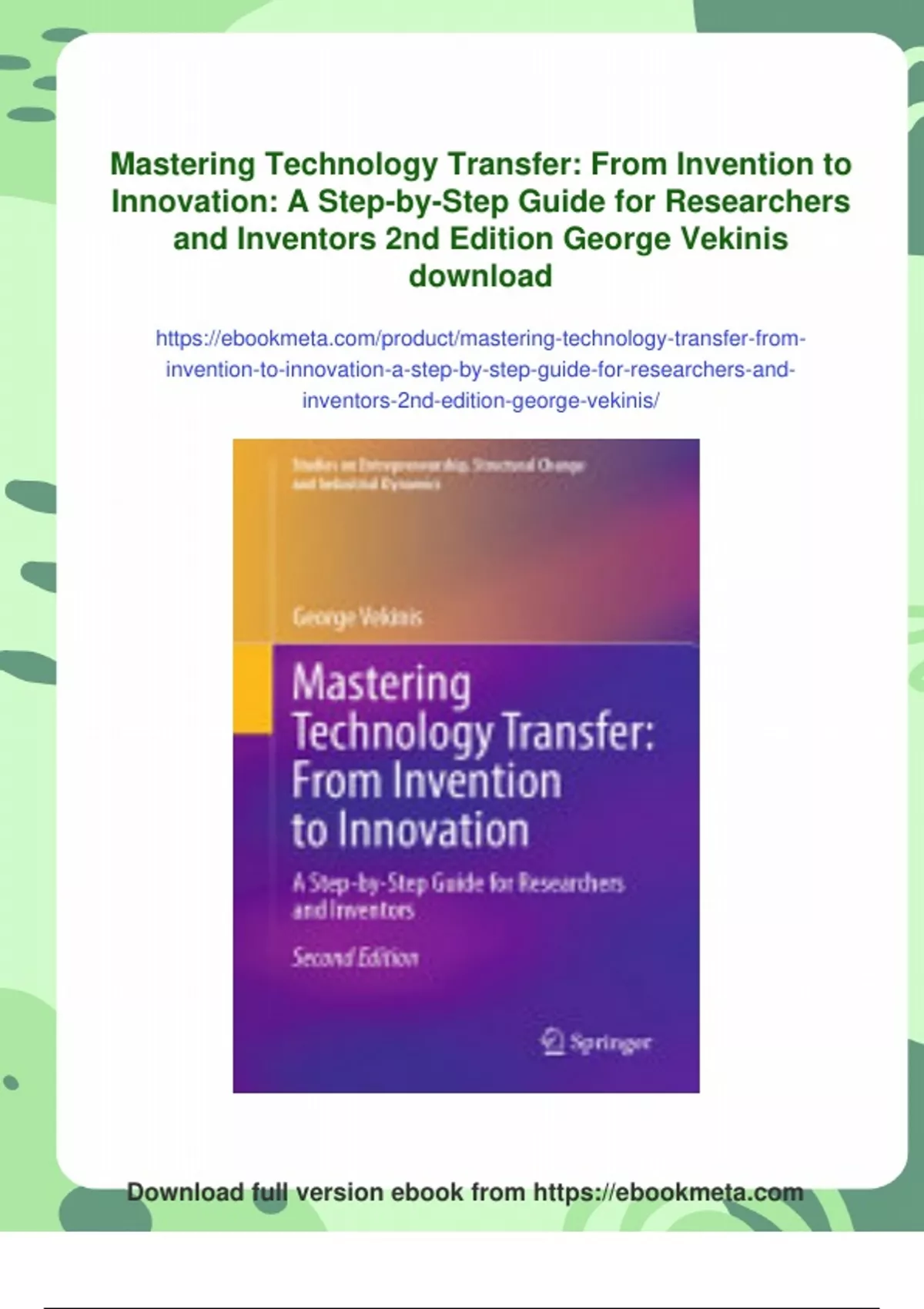 Summary Mastering Technology Transfer: From Invention to Innovation: A Step-by-Step Guide for ...