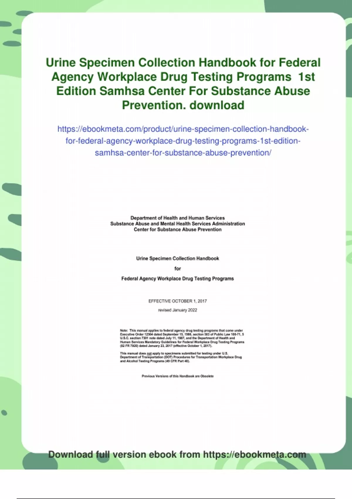 Summary Urine Specimen Collection Handbook for Federal Agency Workplace ...