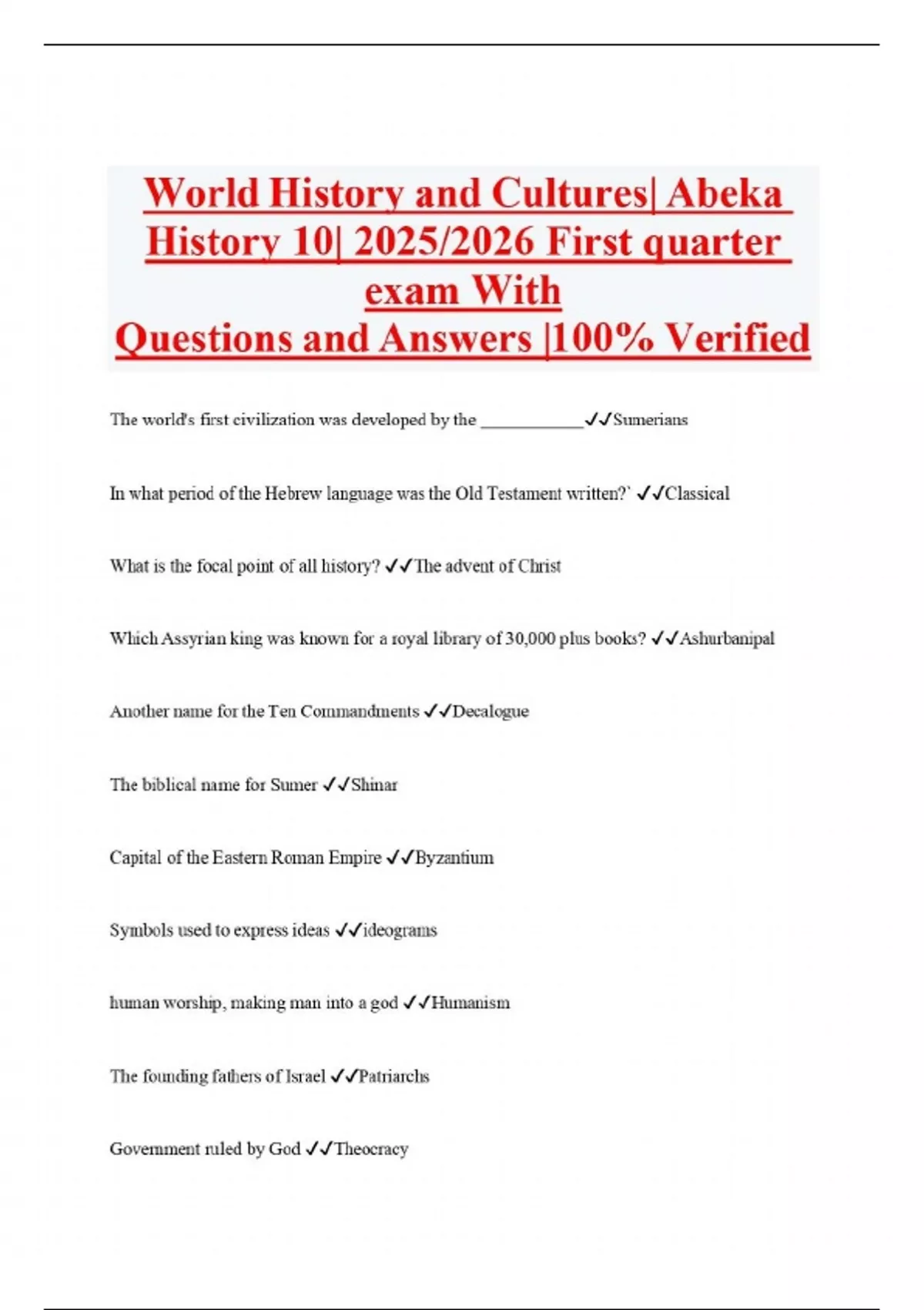 World History and Cultures| Abeka History 10| 2025/2026 First quarter ...