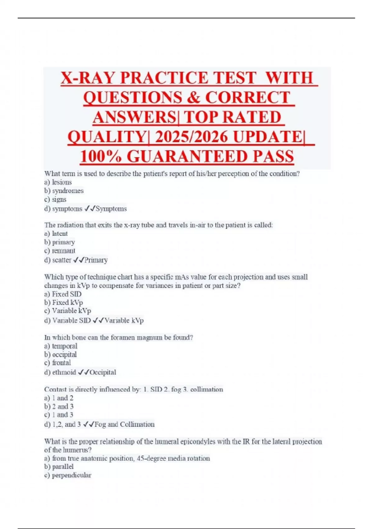 X-RAY PRACTICE TEST WITH QUESTIONS & CORRECT ANSWERS| TOP RATED QUALITY ...