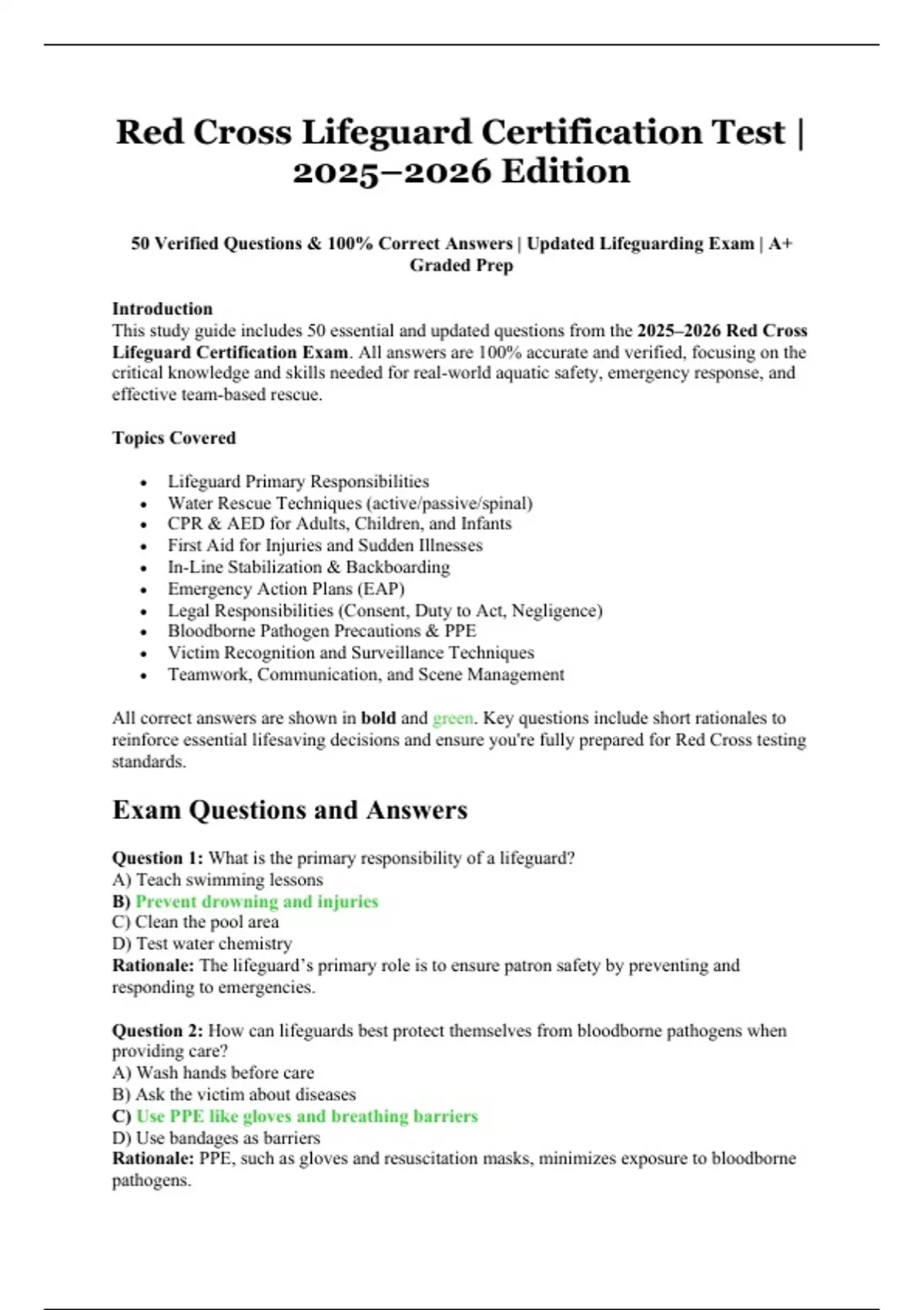 Red Cross Lifeguard Certification Test | 2025–2026 Edition – 50 ...