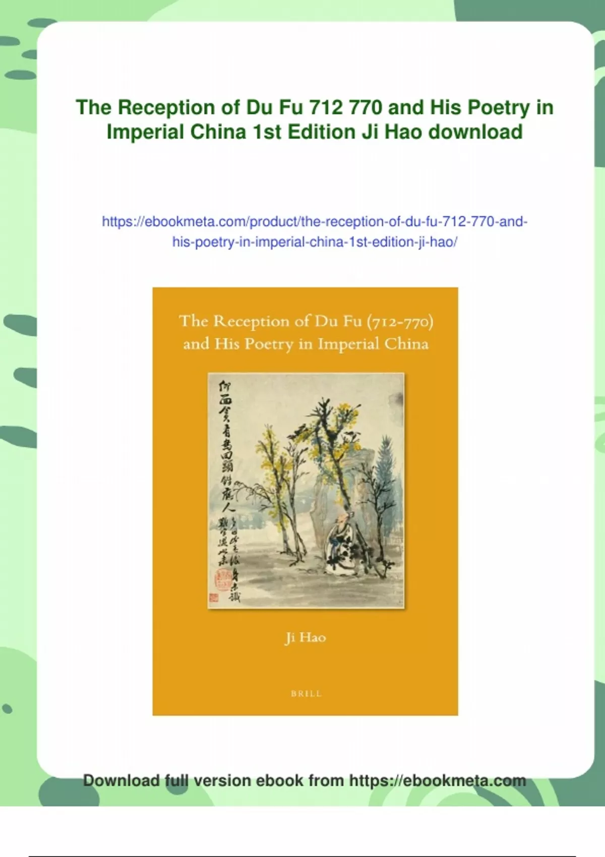 Summary The Reception of Du Fu 712 770 and His Poetry in Imperial China ...