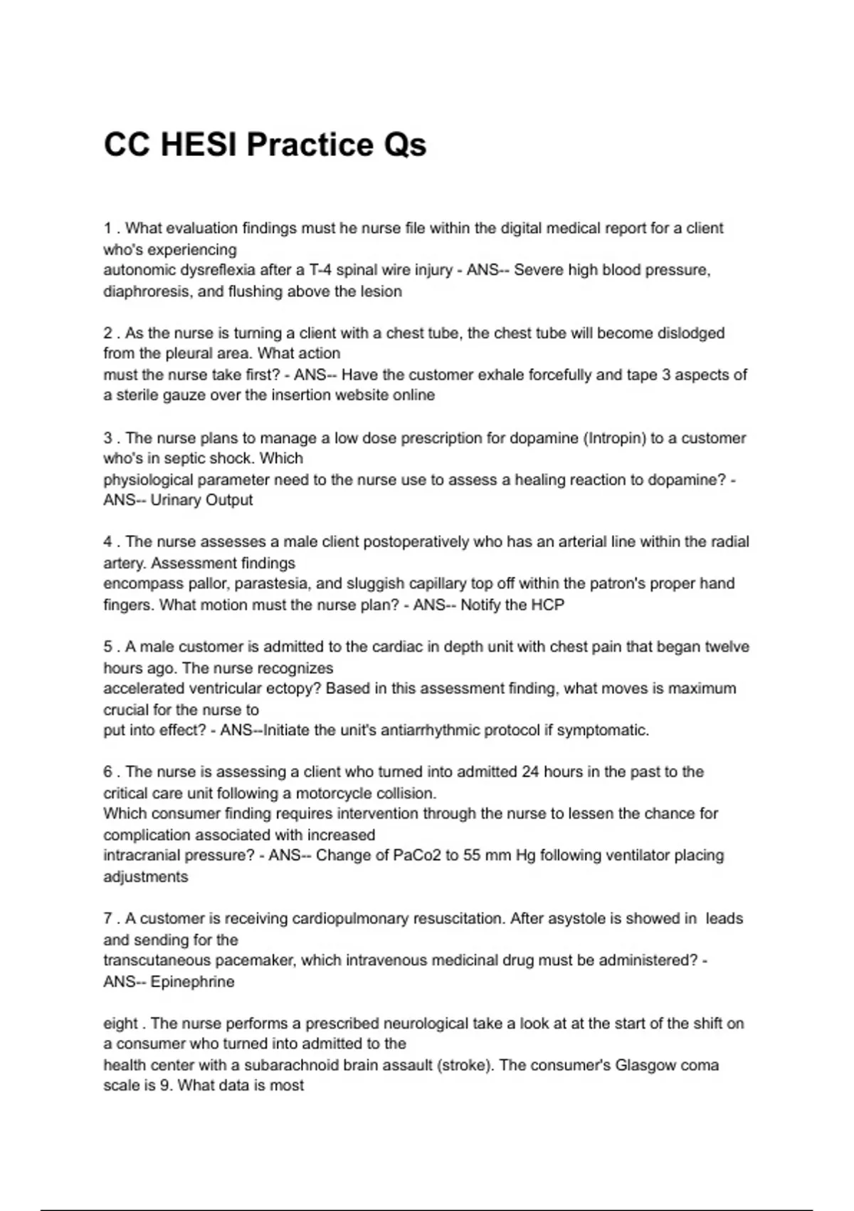 CC HESI Practice Qs NEWEST 2025/2026 ACTUAL EXAM COMPLETE QUESTIONS AND CORRECT DETAILED ANSWERS ...