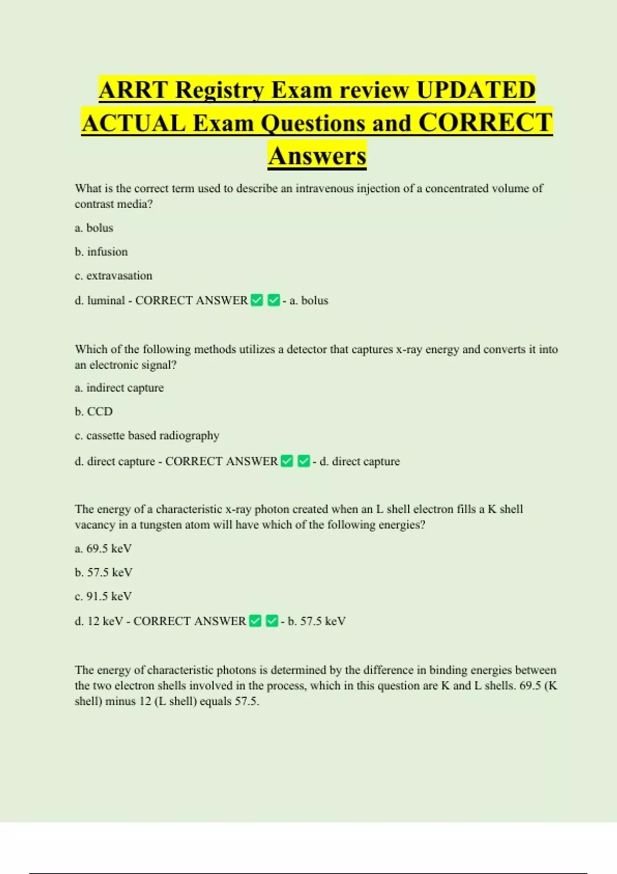 ARRT Bundled Exam Questions WITH CORRECT Answers - Stuvia US