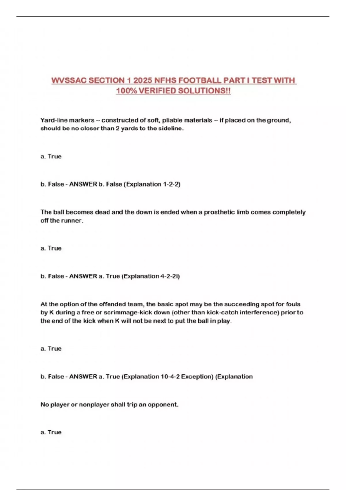 WVSSAC SECTION 1 2025 NFHS FOOTBALL PART I TEST WITH 100% VERIFIED ...