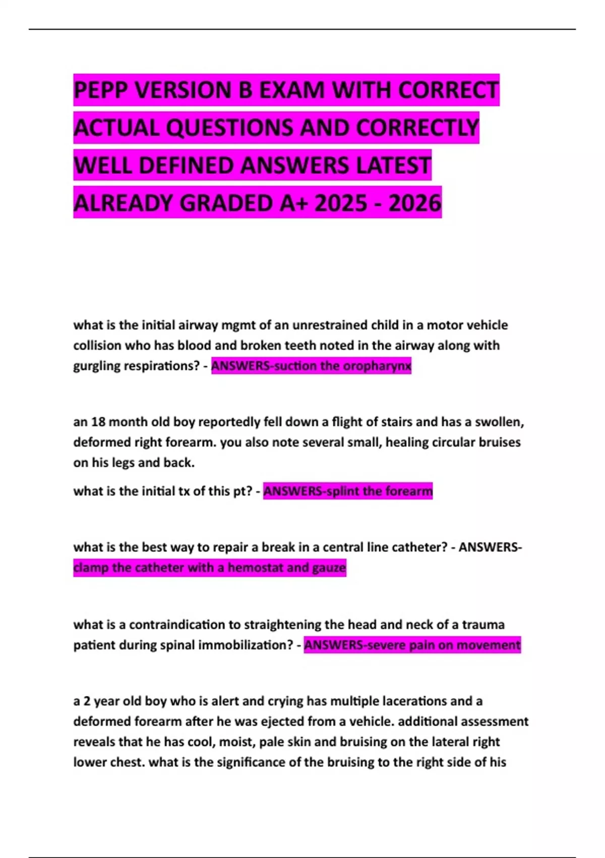 PEPP VERSION B EXAM WITH CORRECT ACTUAL QUESTIONS AND CORRECTLY WELL ...