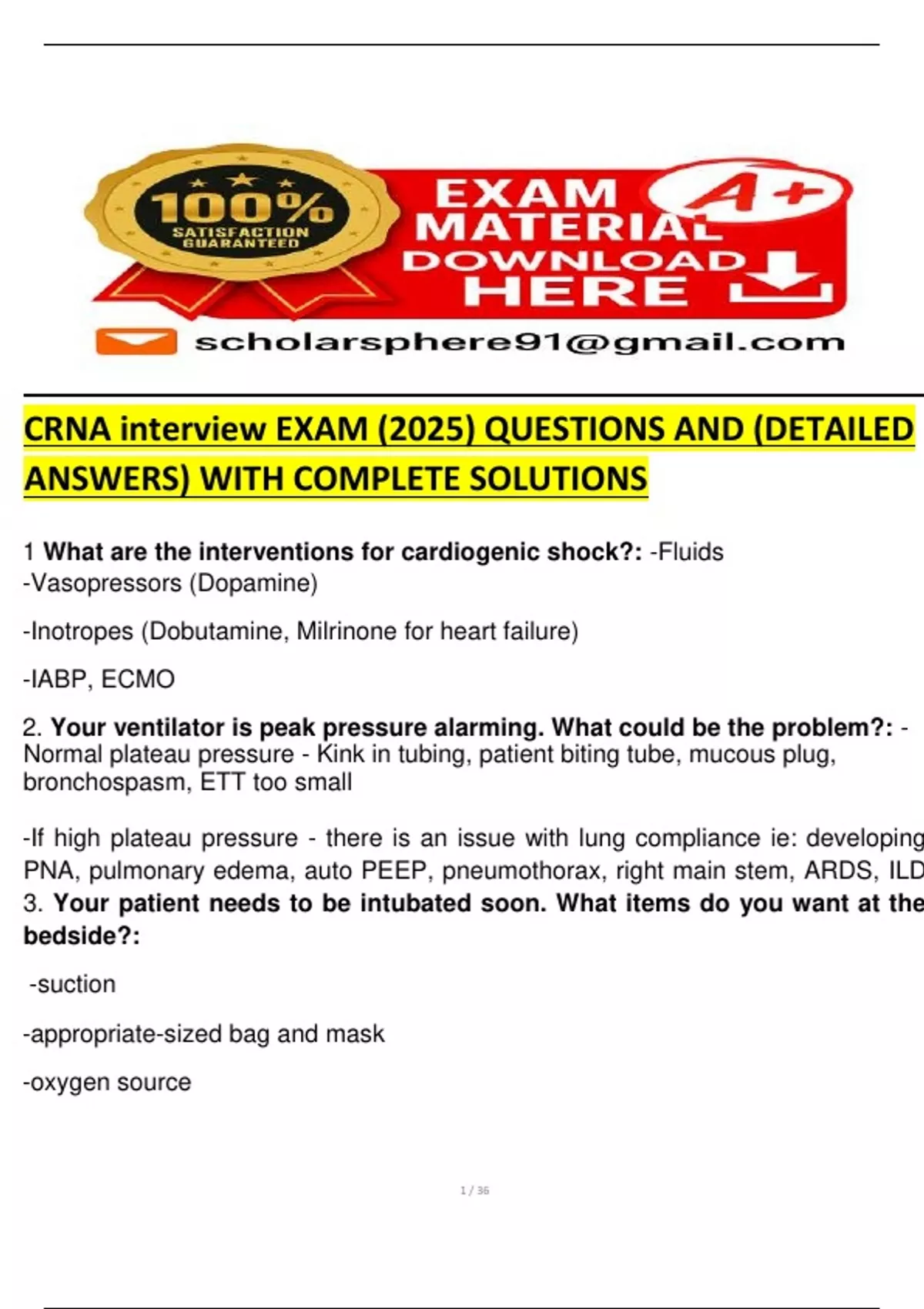 CRNA Interview Exam (2025) – Questions and Detailed Answers with ...