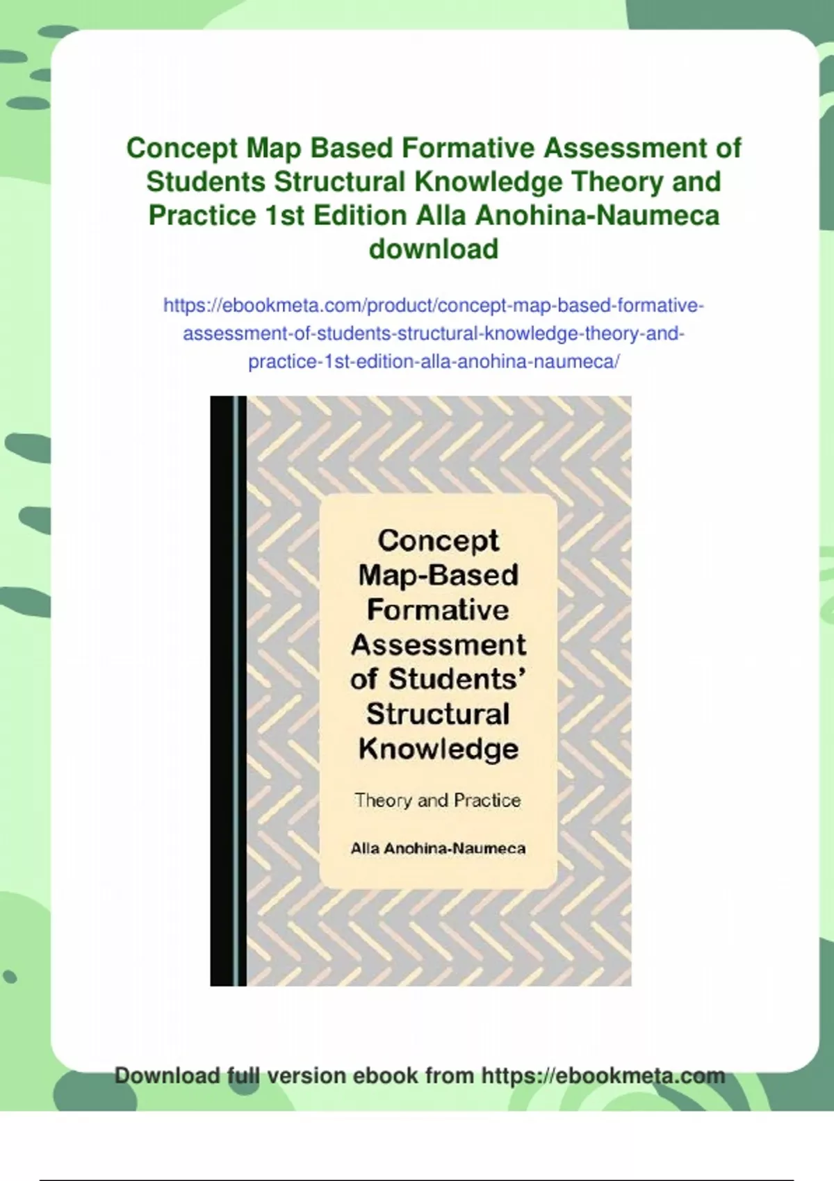 Summary Concept Map Based Formative Assessment of Students Structural ...
