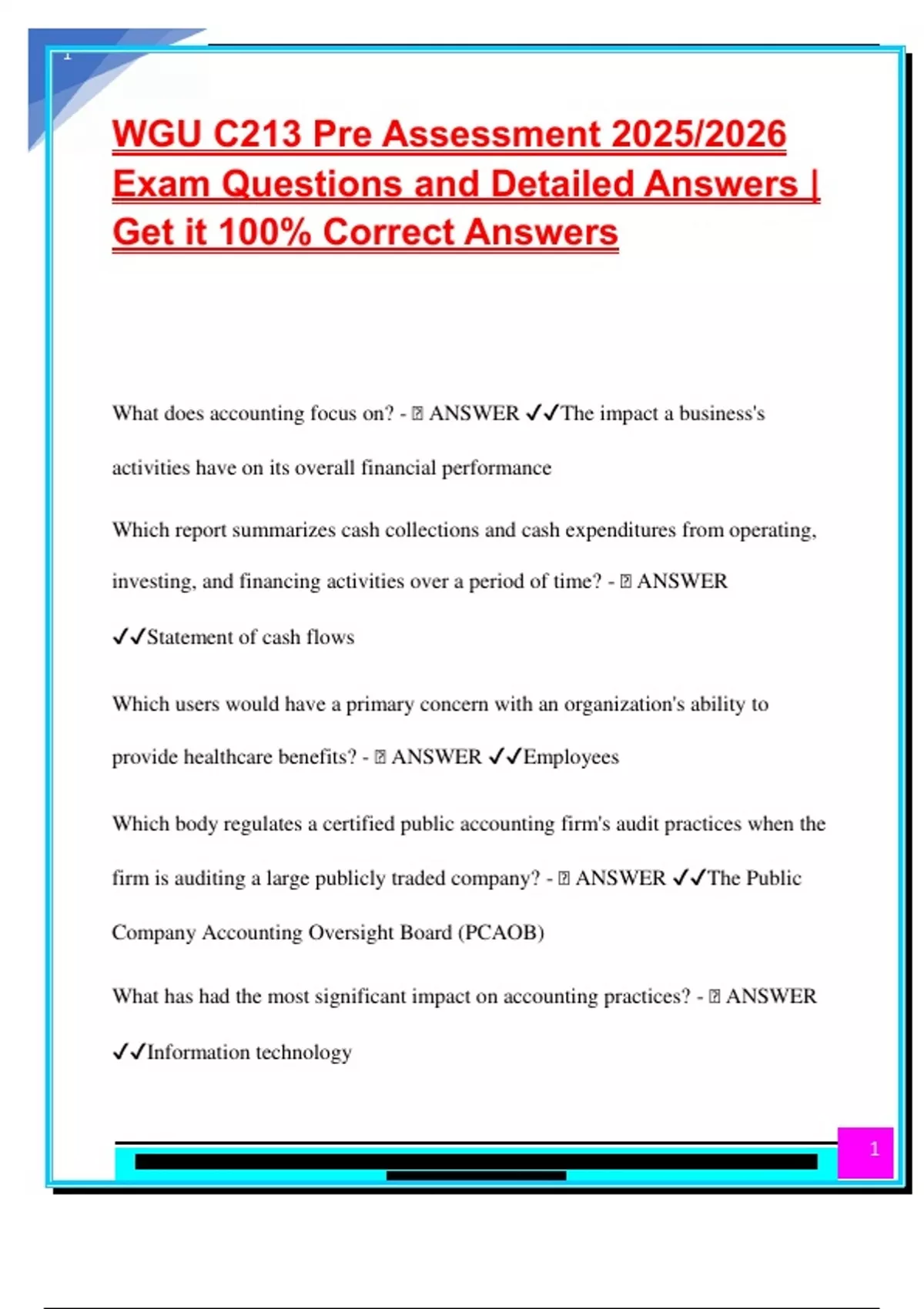 WGU C213 Pre Assessment 2025/2026 Exam Questions and Detailed Answers ...