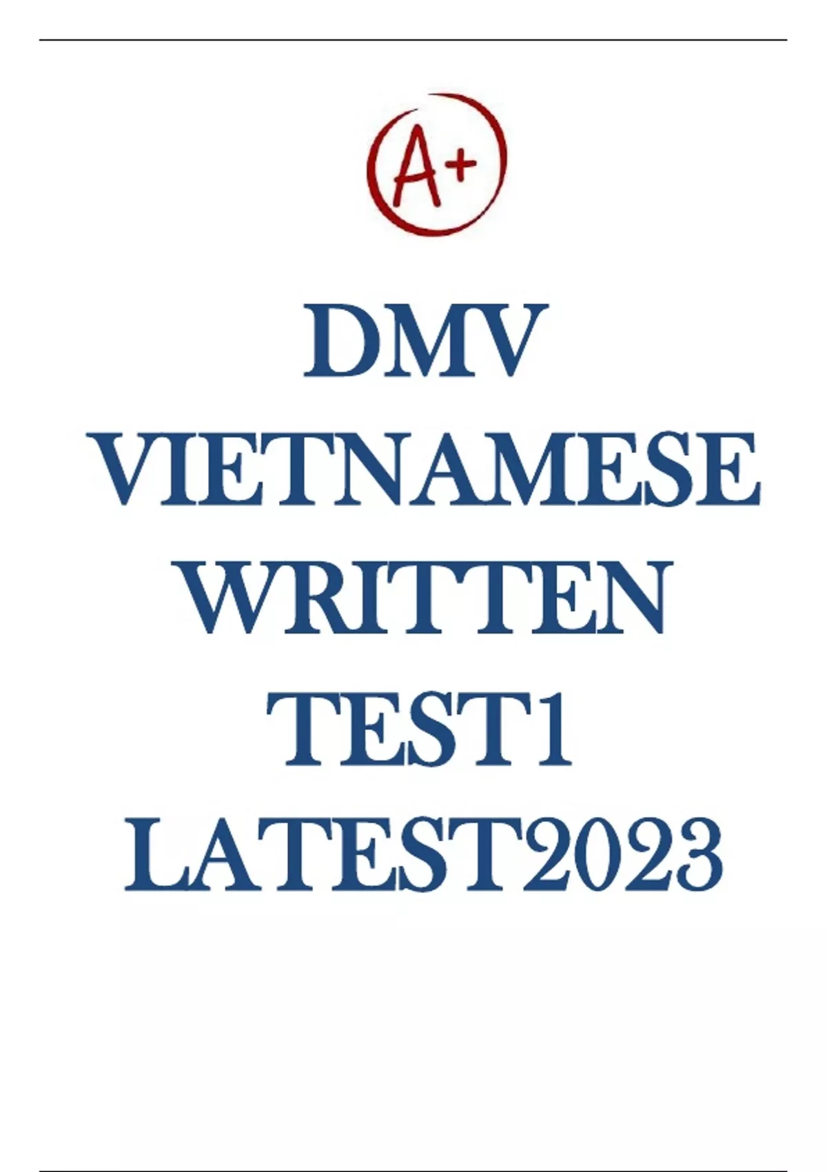 DMV VIETNAMESE WRITTEN TEST 1 - Nursing - Stuvia US
