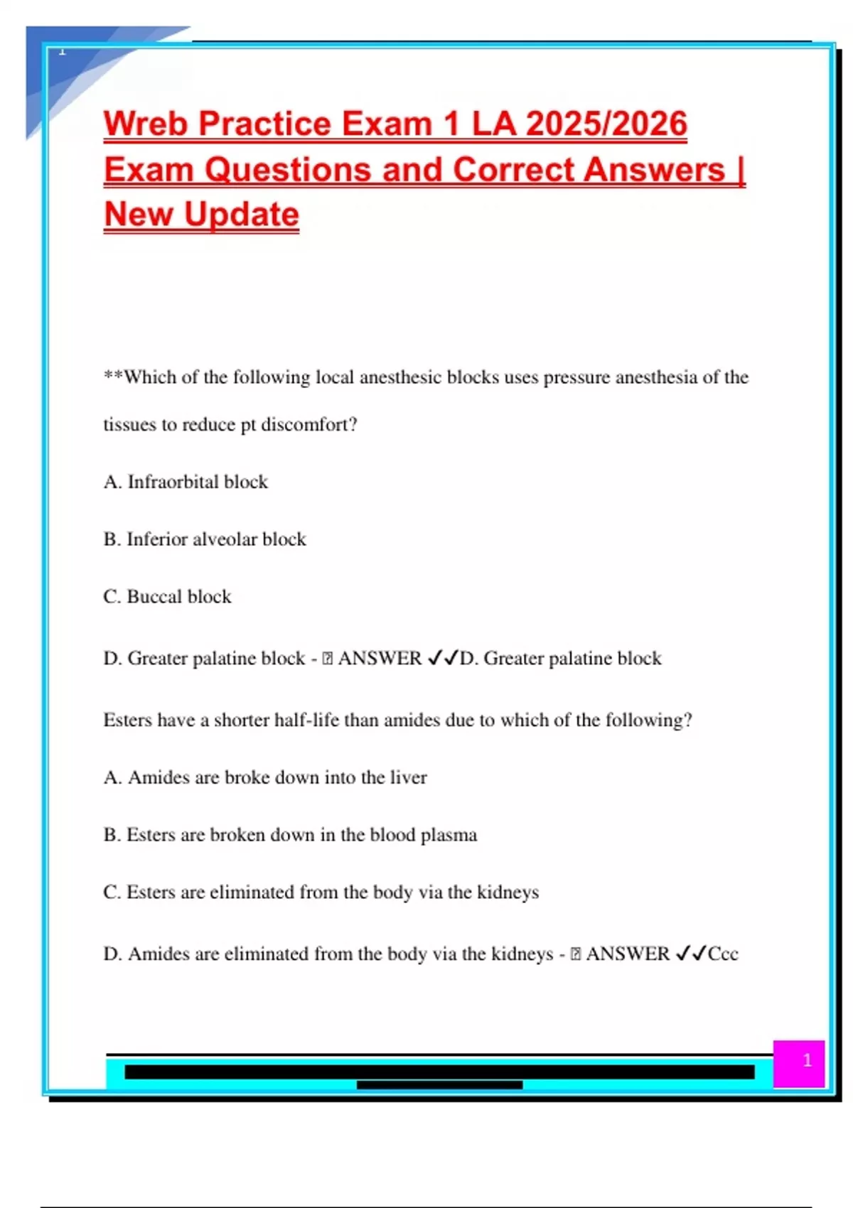 Wreb Practice Exam 1 LA 2025/2026 Exam Questions and Correct Answers ...