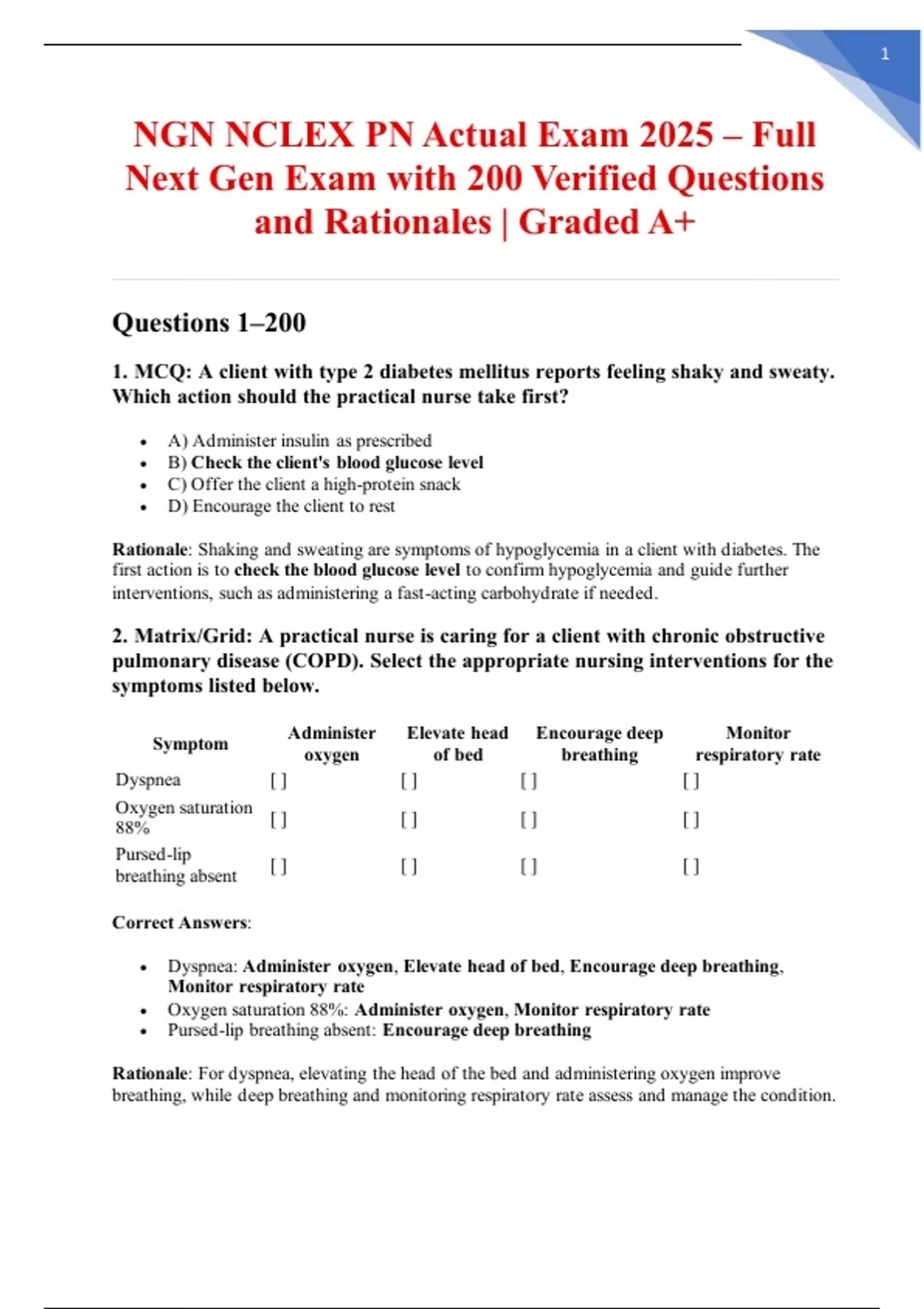 NGN NCLEX PN Actual Exam 2025 – Full Next Gen Exam with 200 Verified ...