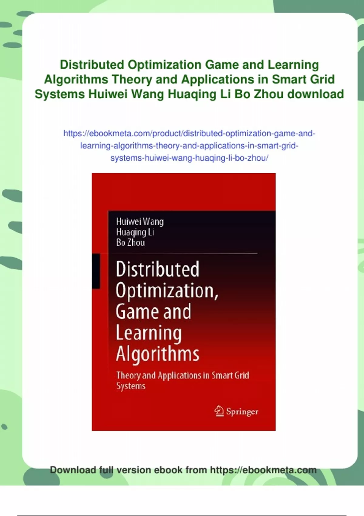 Summary Distributed Optimization Game and Learning Algorithms Theory and Applications in Smart ...