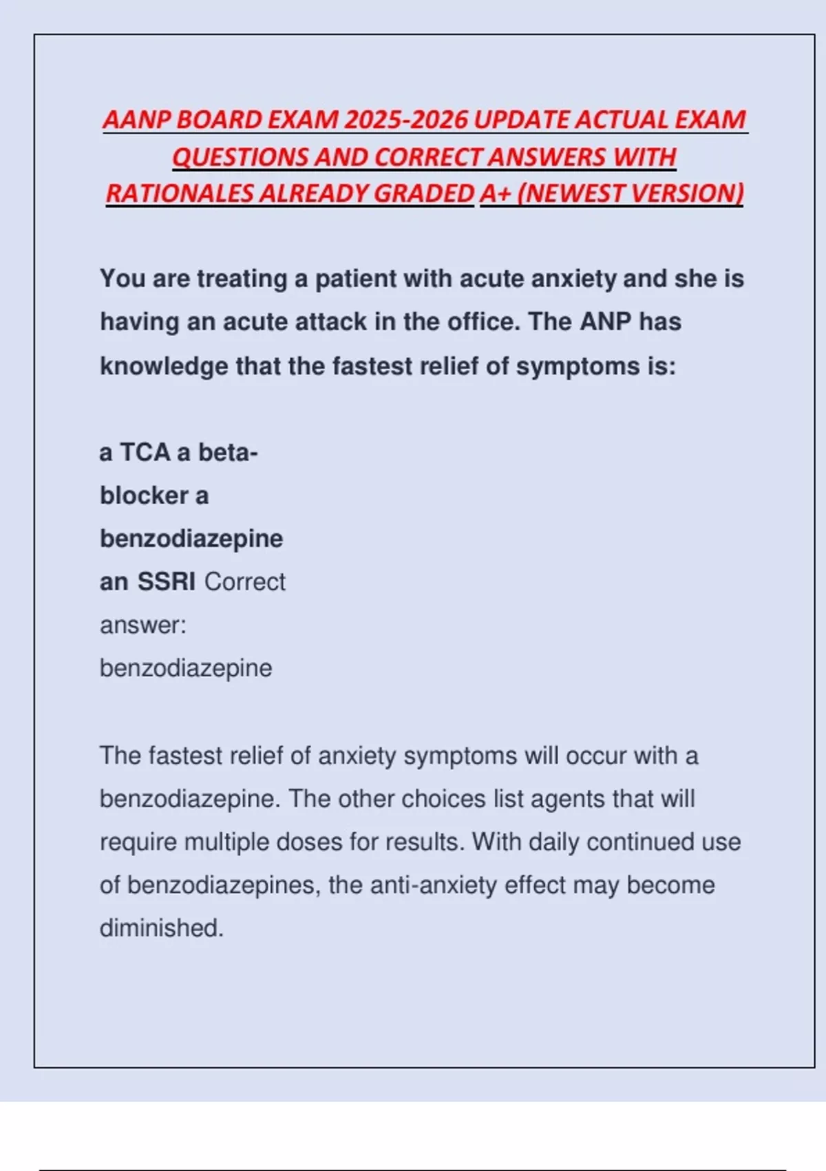 AANP BOARD EXAM UPDATE ACTUAL EXAM 100 QUESTIONS AND CORRECT ANSWERS ...