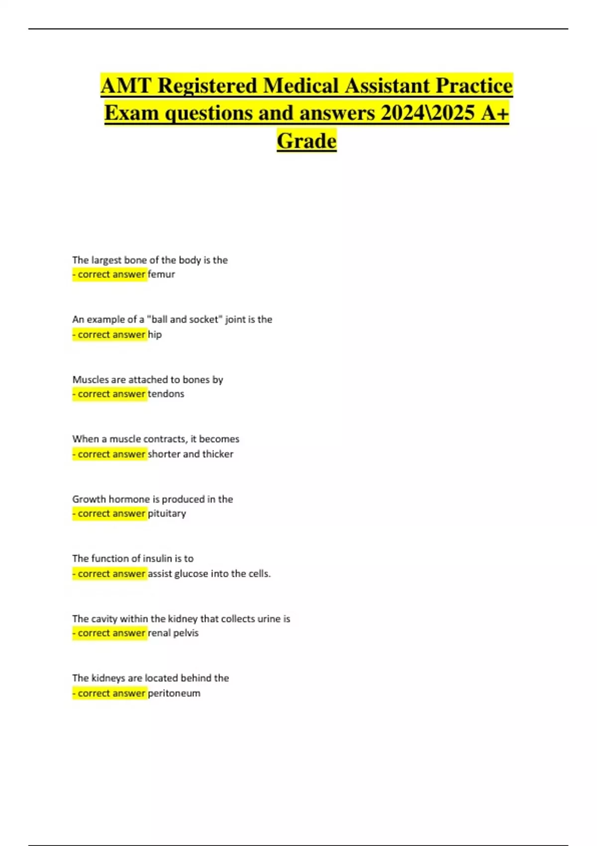 AMT Registered Medical Assistant Practice Exam – Questions and Answers ...