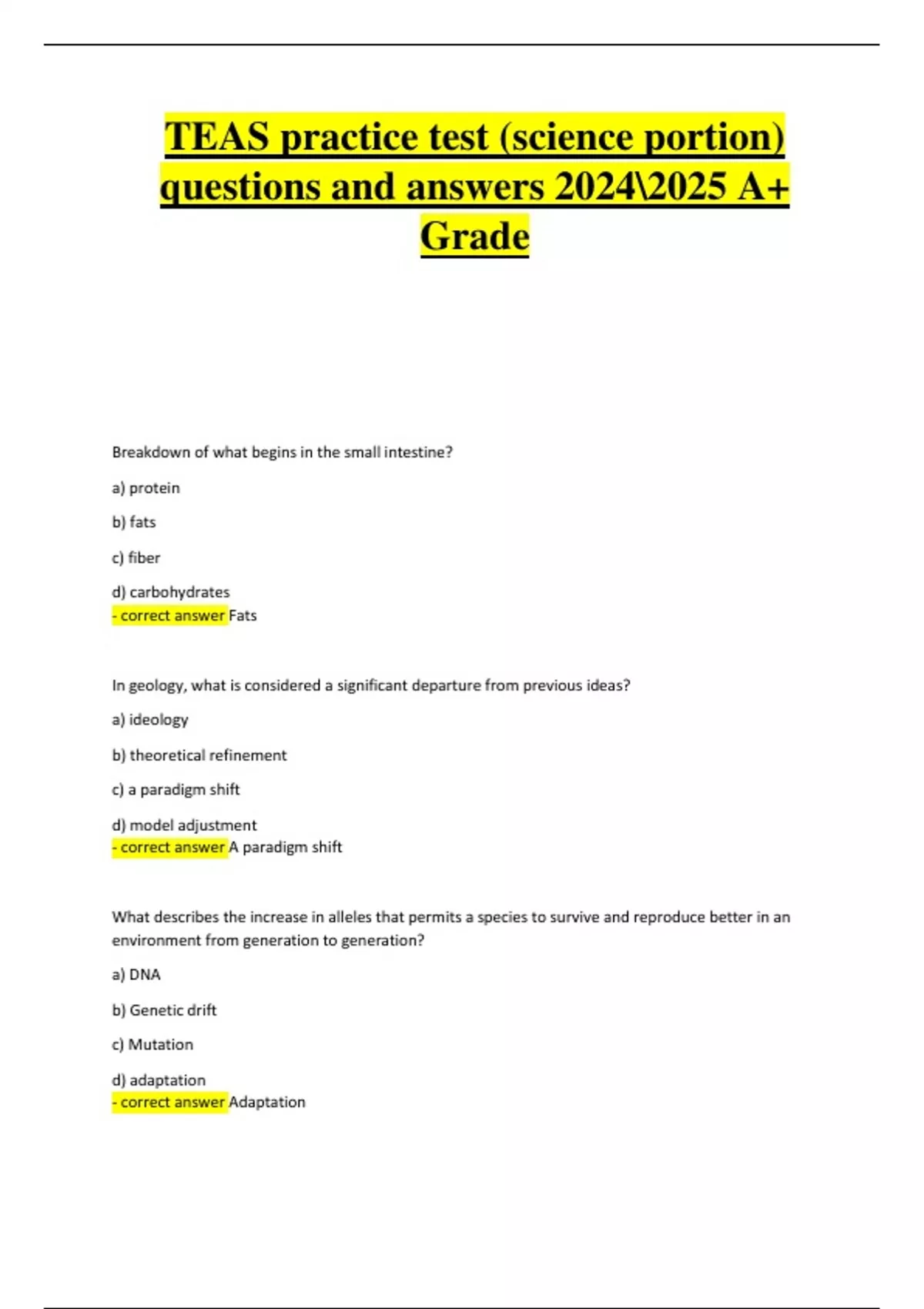 TEAS Practice Test 2 – Full-Length Questions and Answers 2024/2025 (A+ ...