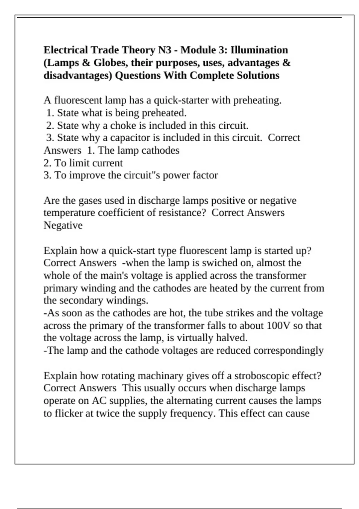 Electrical Trade Theory N3 - Module 3: Illumination (Lamps & Globes ...