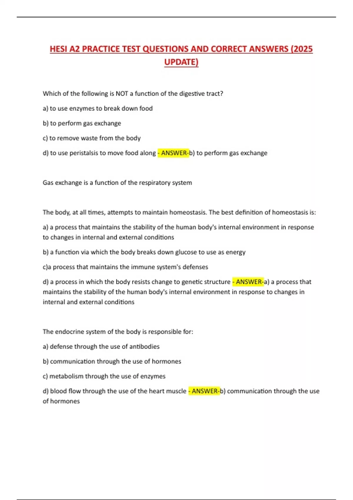 HESI A2 PRACTICE TEST QUESTIONS AND CORRECT ANSWERS (2025 UPDATE ...