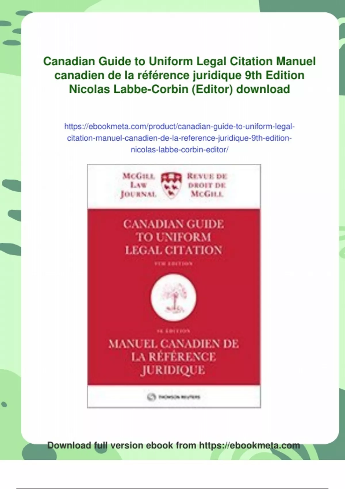 Summary Canadian Guide to Uniform Legal Citation Manuel canadien de la ...