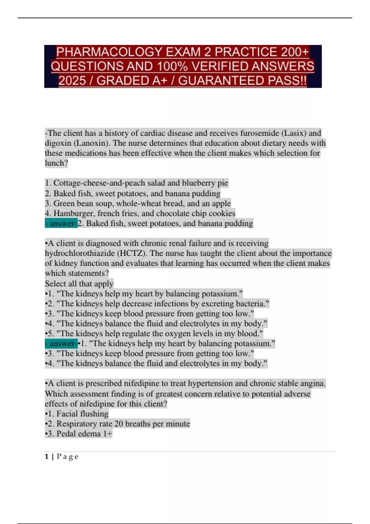 PHARMACOLOGY EXAM 2 PRACTICE: 200+ QUESTIONS & VERIFIED ANSWERS (2025 ...