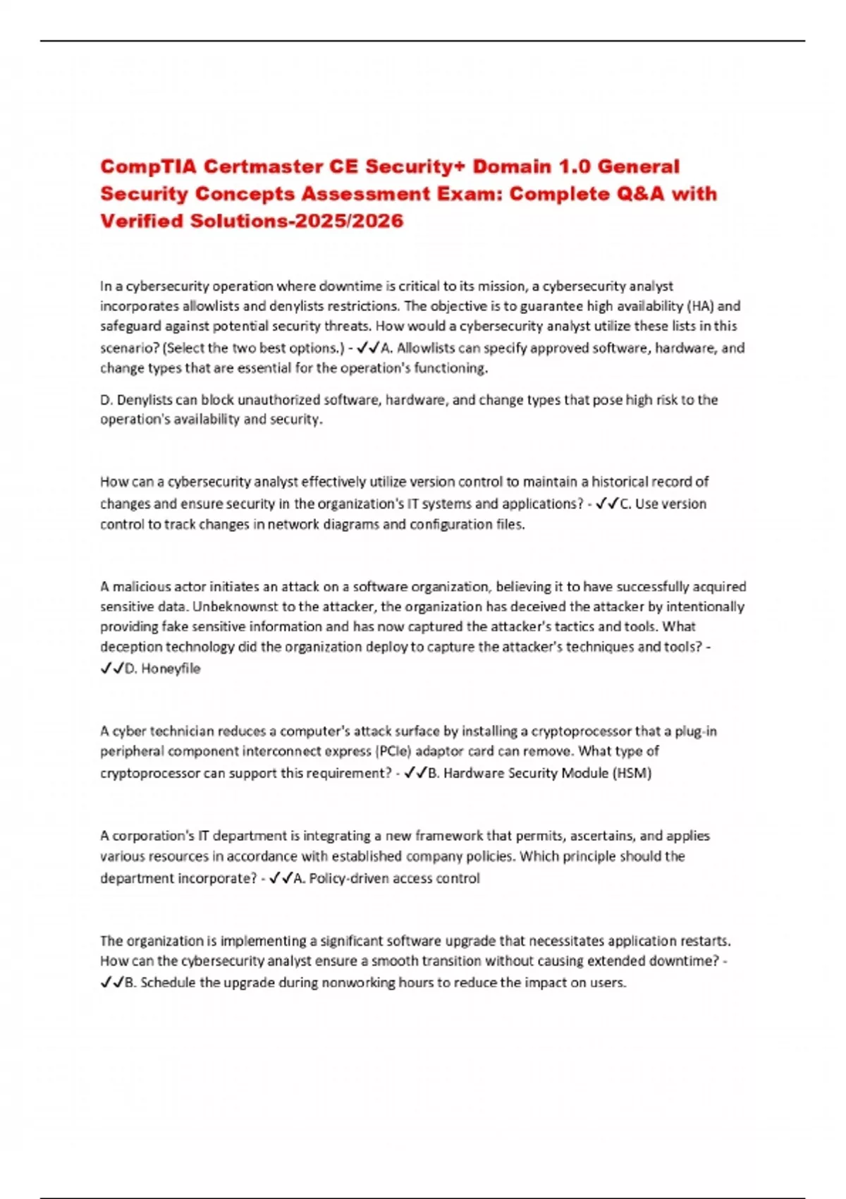 CompTIA Certmaster CE Security+ Domain 1.0 General Security Concepts ...