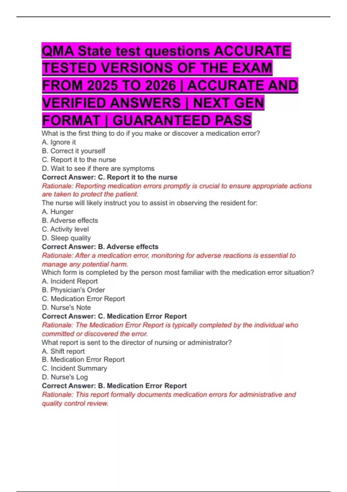 QMA State test questions ACCURATE TESTED VERSIONS OF THE EXAM FROM 2025 ...