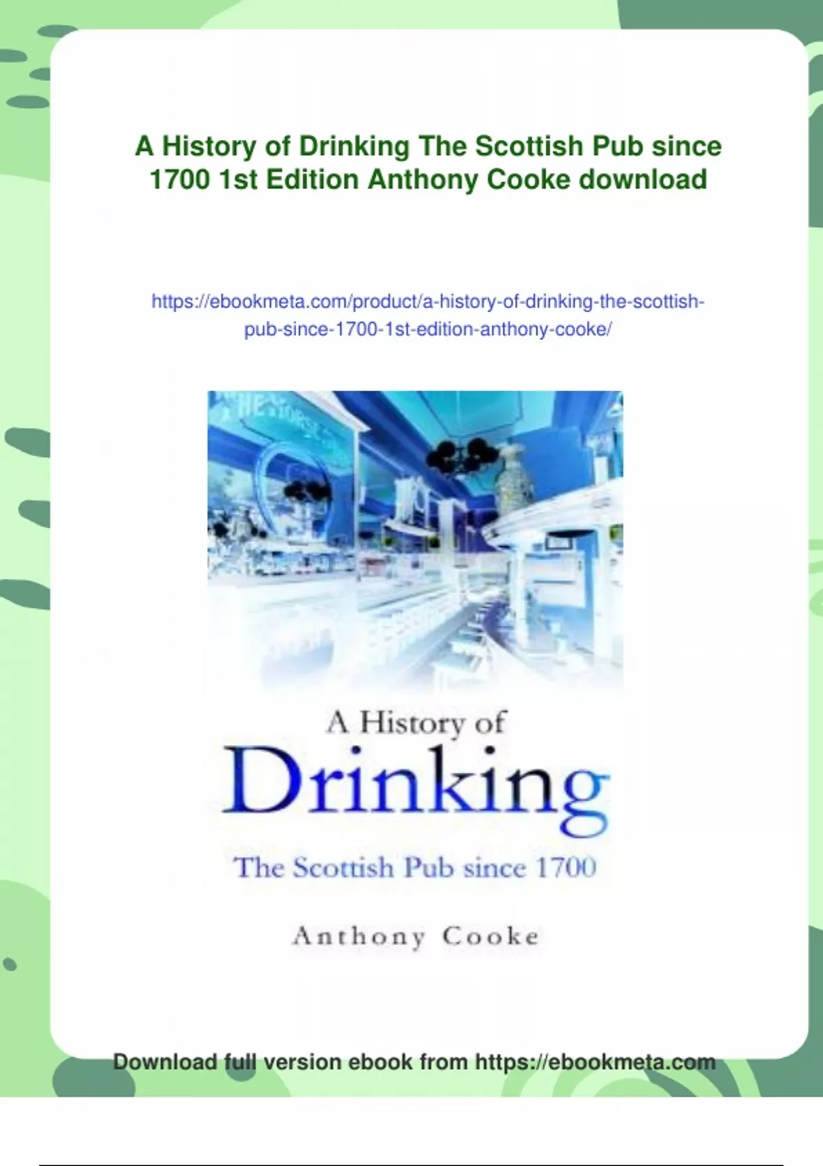 Summary A History of Drinking The Scottish Pub since 1700 1st Edition ...