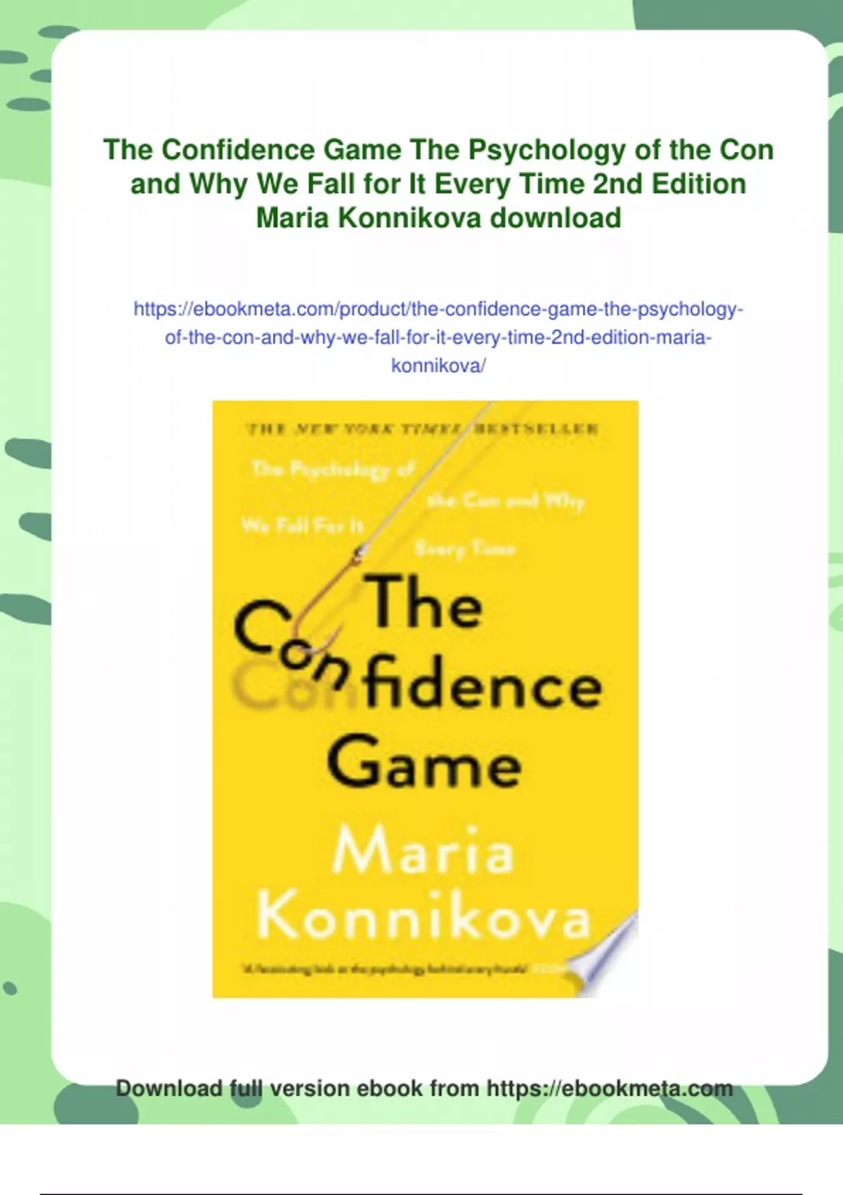 Summary The Confidence Game The Psychology of the Con and Why We Fall ...