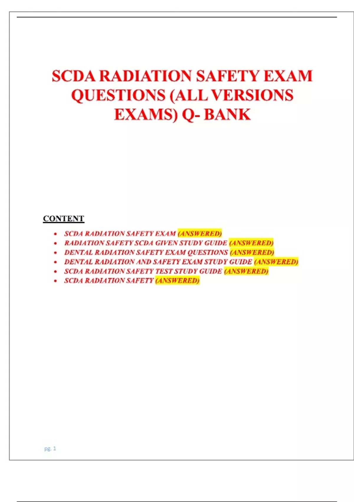 SCDA RADIATION SAFETY EXAM QUESTIONS (ALL VERSIONS EXAMS) NEW REVISED ...