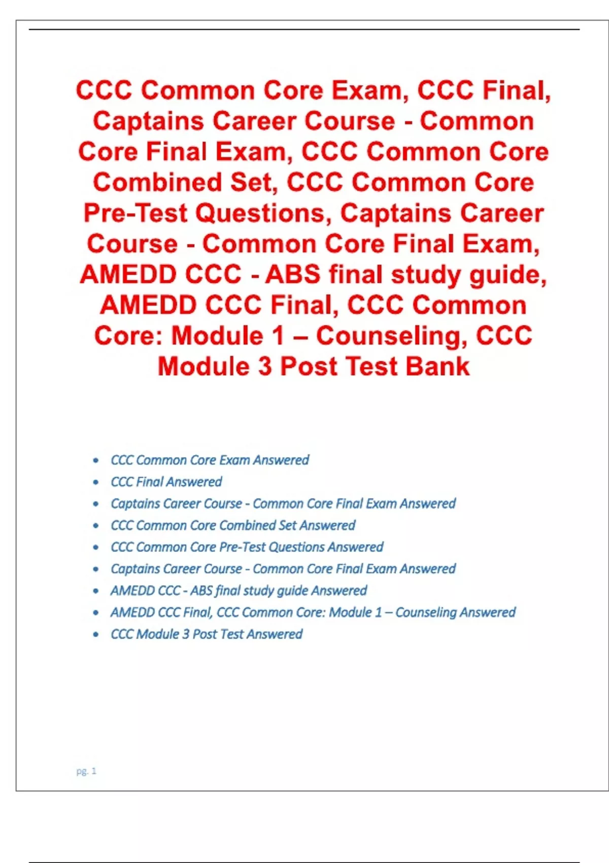 Ccc Common Core Exam All Versions Bank All 2025 Exam Questions With 100 True Correct Answers