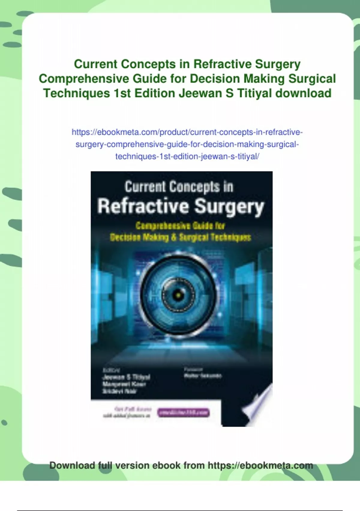 Summary Current Concepts in Refractive Surgery Comprehensive Guide for Decision Making Surgical ...
