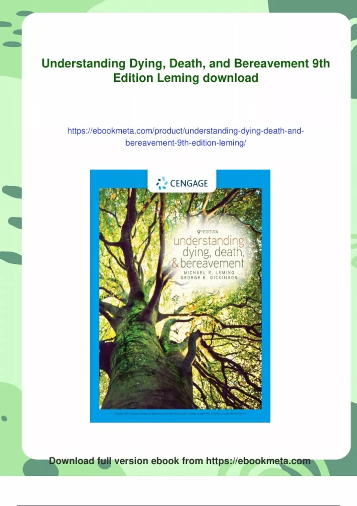 Summary Understanding Dying, Death, and Bereavement 9th Edition Leming ...