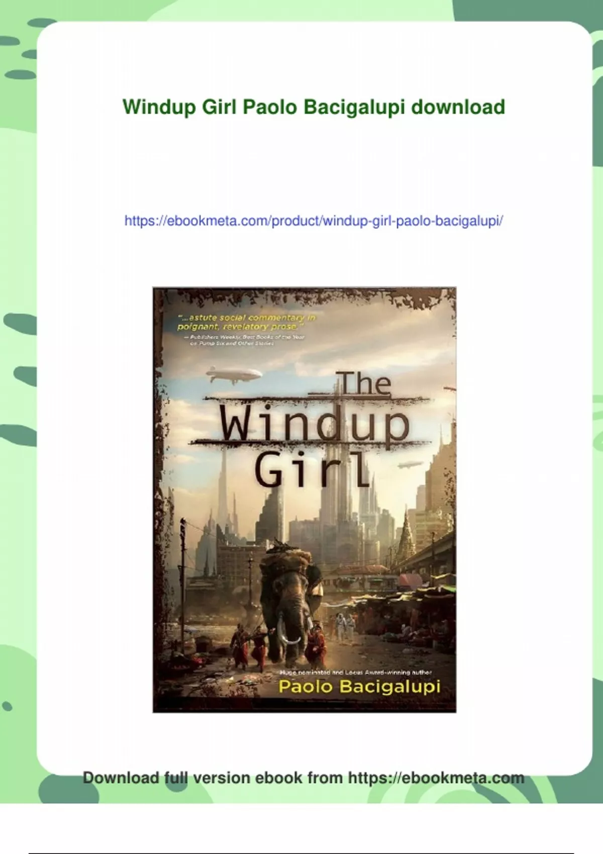 Summary Windup Girl Paolo Bacigalupi - Instant Download - Ebookmeta ...