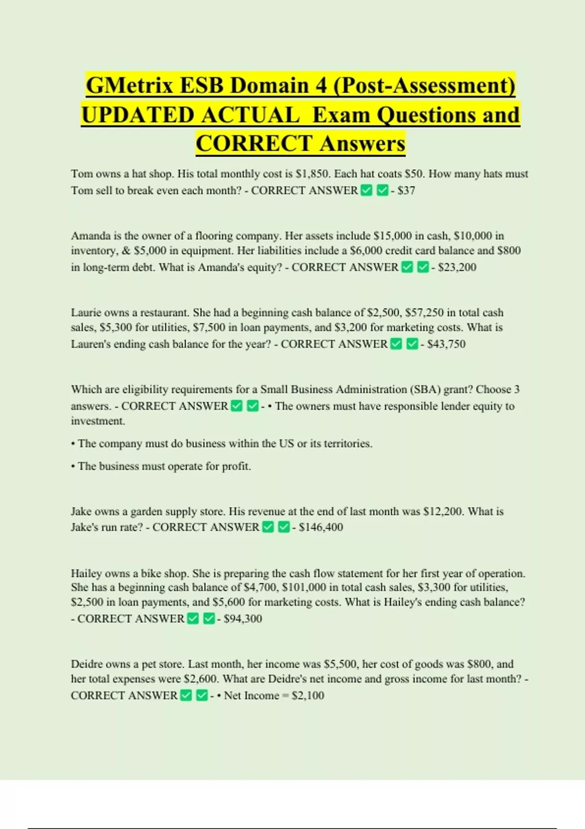 GMetrix ESB Domain 4 (Post-Assessment) UPDATED ACTUAL Exam Questions ...