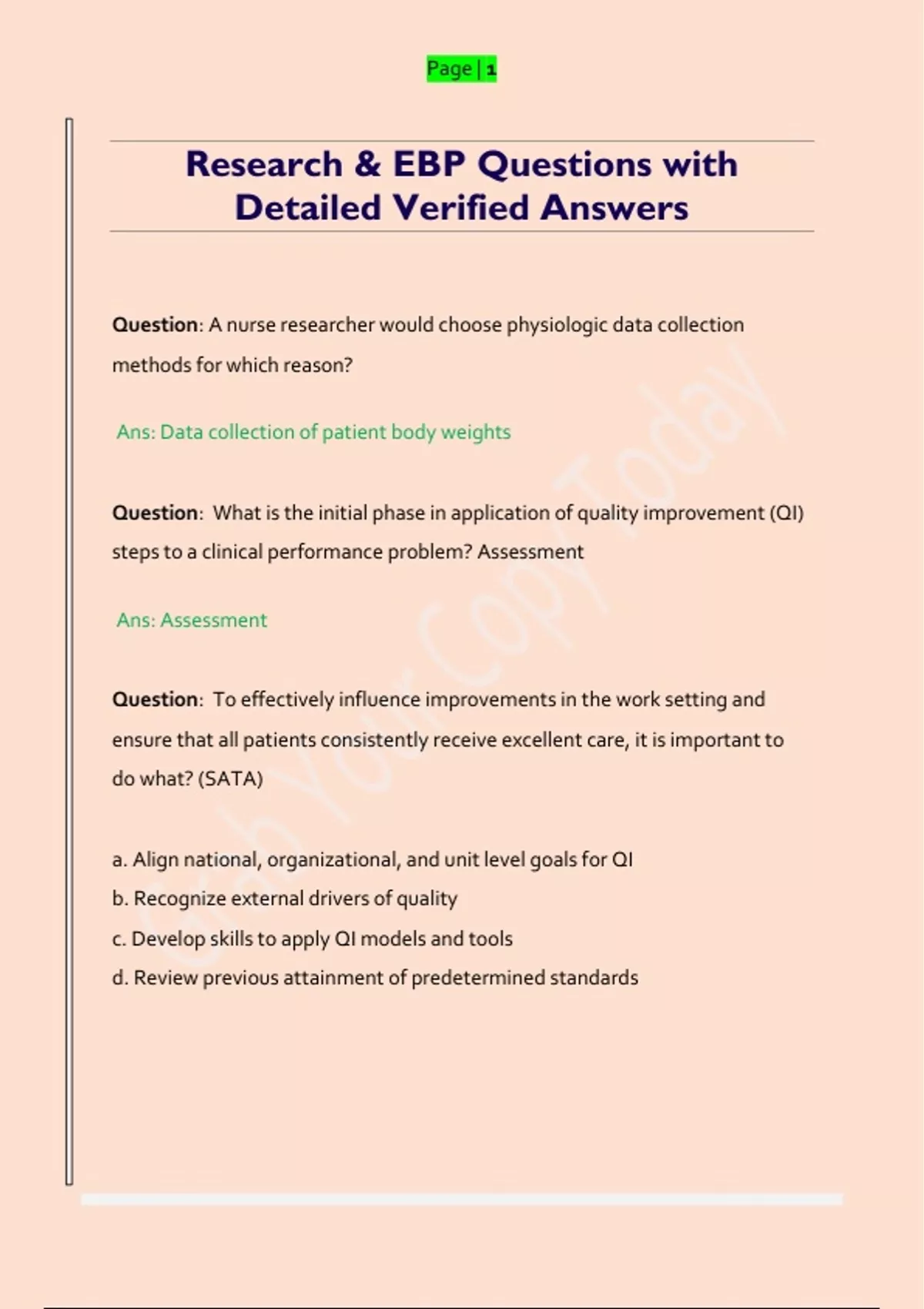 Research & EBP Questions with Detailed Verified Answers - Research ...