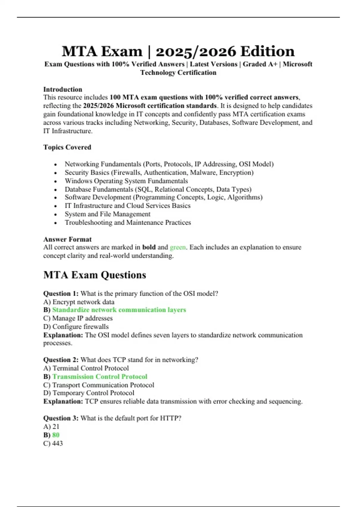 MTA Exam | 2025/2026 Edition – Exam Questions with 100% Verified ...