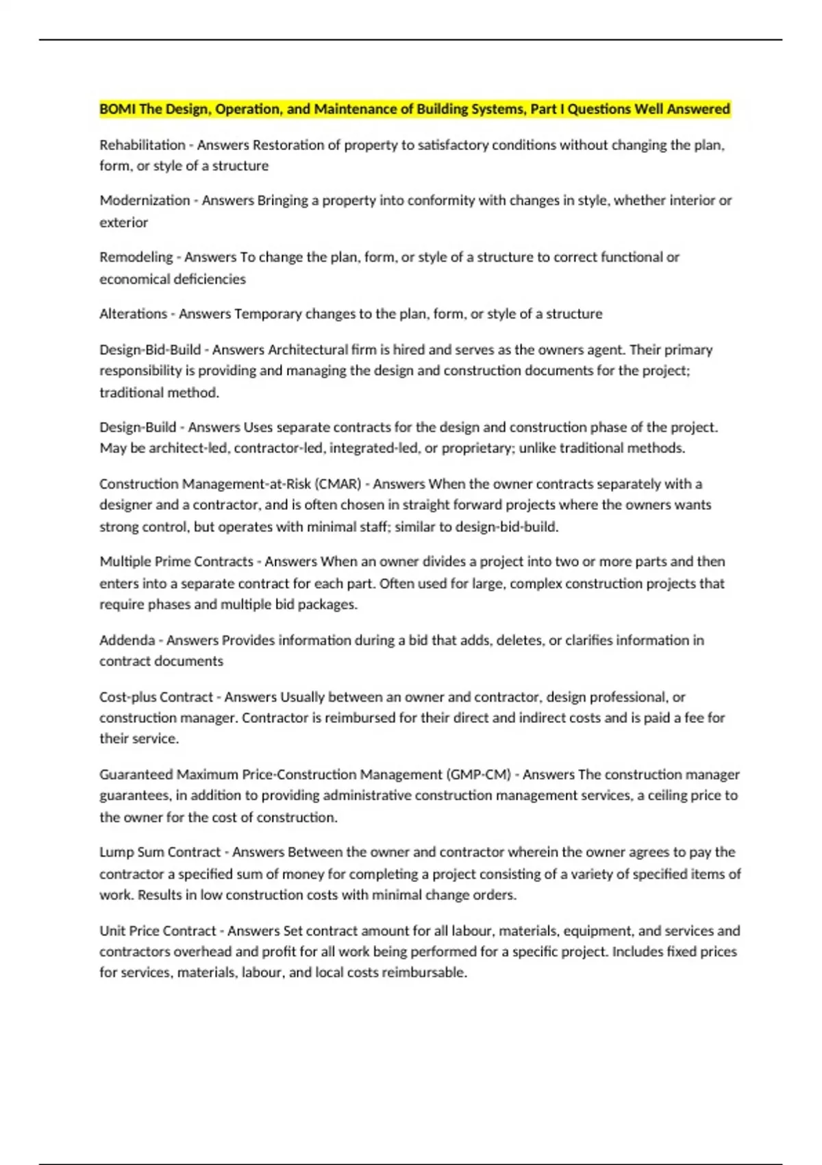 BOMI The Design, Operation, and Maintenance of Building Systems, Part I ...