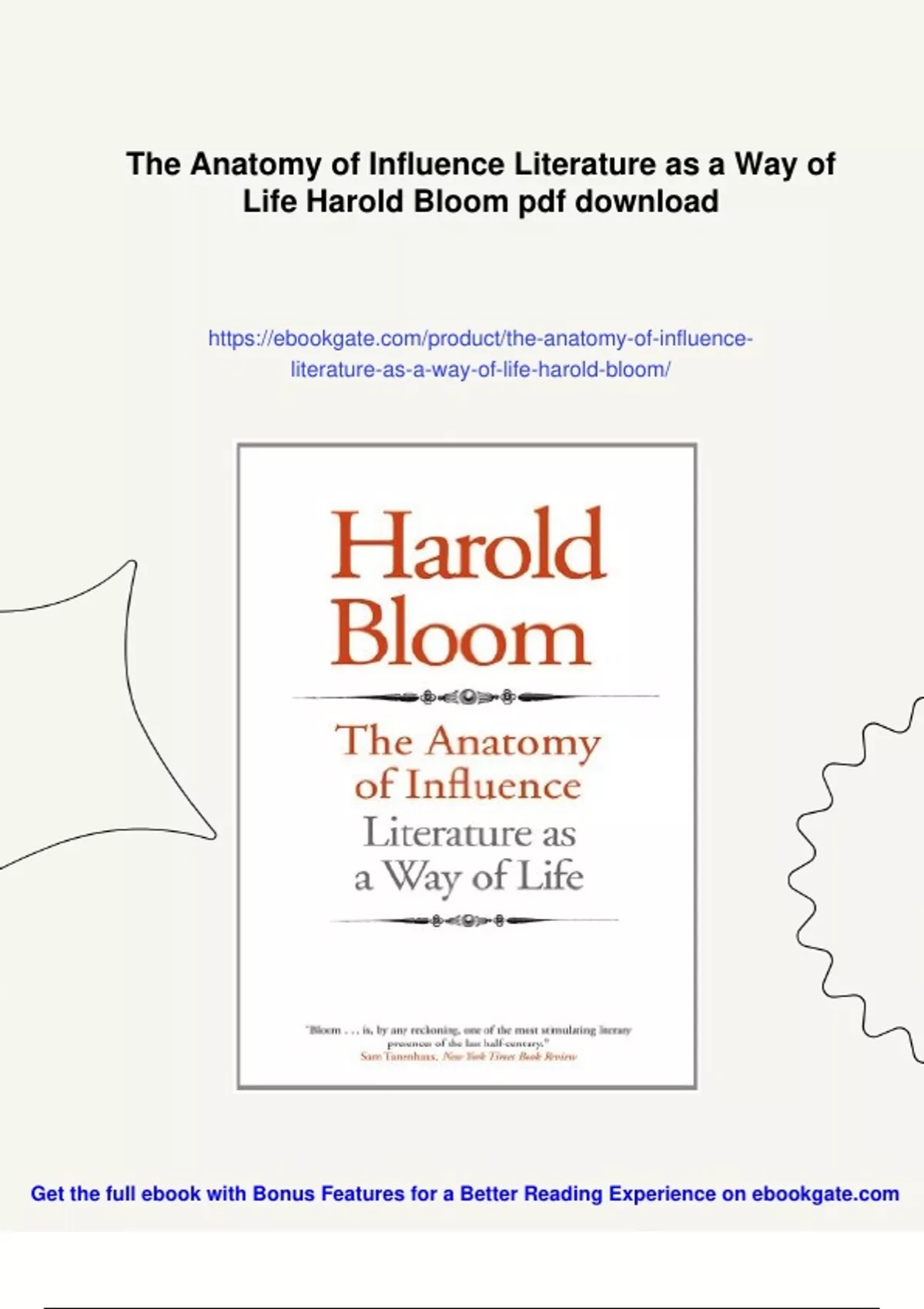 Summary The Anatomy of Influence Literature as a Way of Life Harold Bloom - Digital Download ...