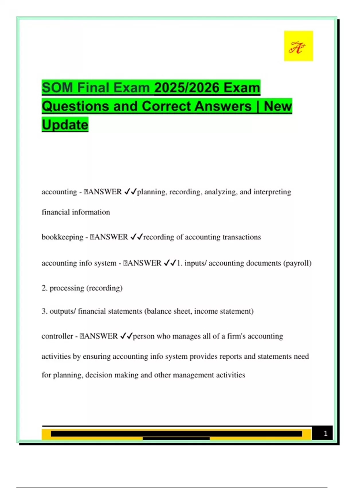 SOM Final Exam 2025/2026 Exam Questions and Correct Answers | New Update - SOM - Stuvia US