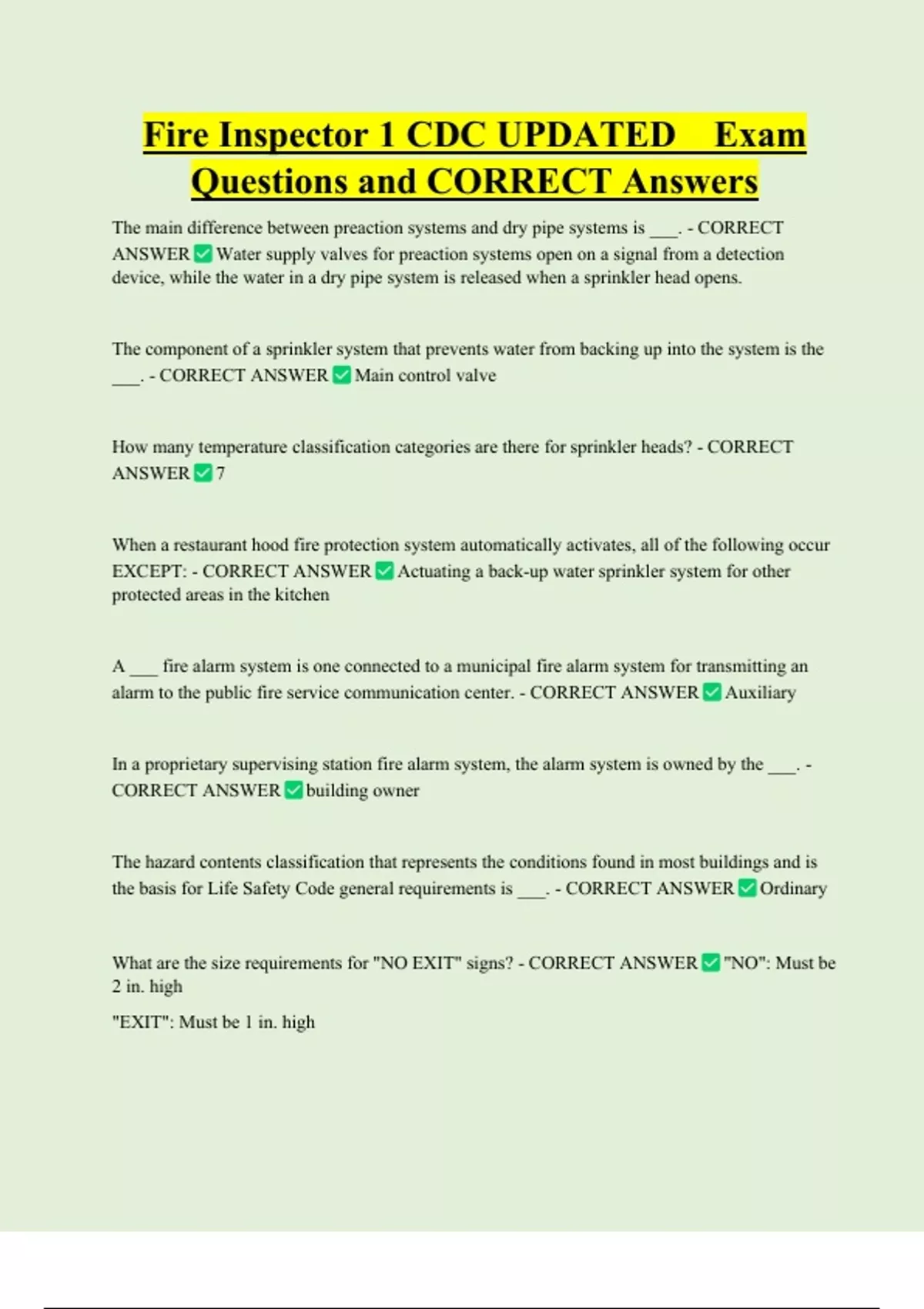 Fire Inspector Bundled Exam Questions WITH CORRECT Answers - Stuvia US