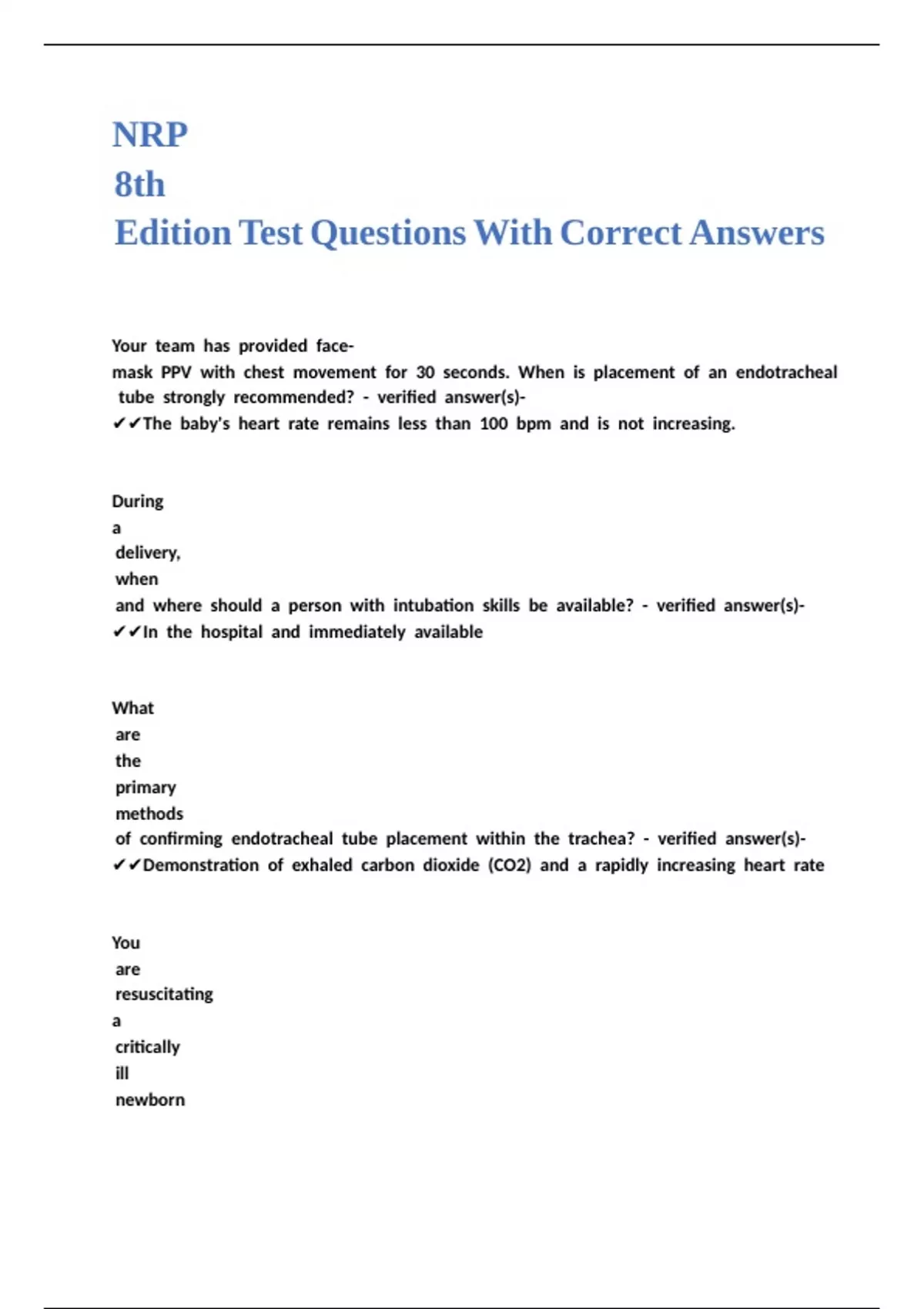 NRP 8th Edition Test Questions With Correct Answers - NRP - Stuvia US