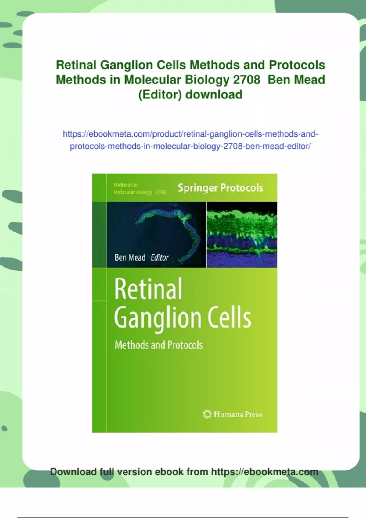 Summary Retinal Ganglion Cells Methods and Protocols Methods in ...