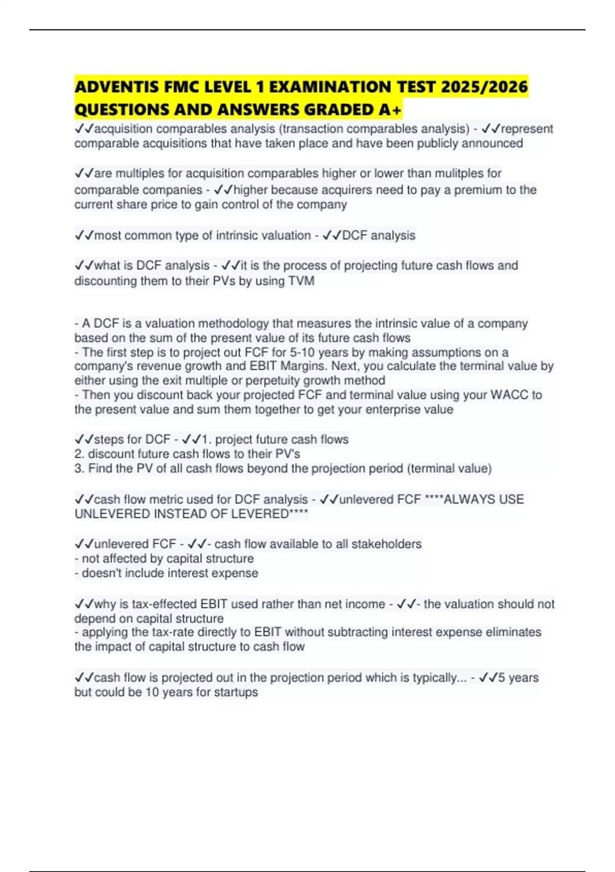 ADVENTIS FMC LEVEL 1 EXAMINATION TEST 2025/2026 QUESTIONS AND ANSWERS ...