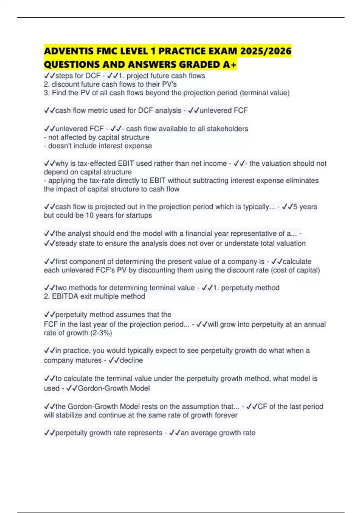 ADVENTIS FMC LEVEL 1 PRACTICE EXAM 2025/2026 QUESTIONS AND ANSWERS ...