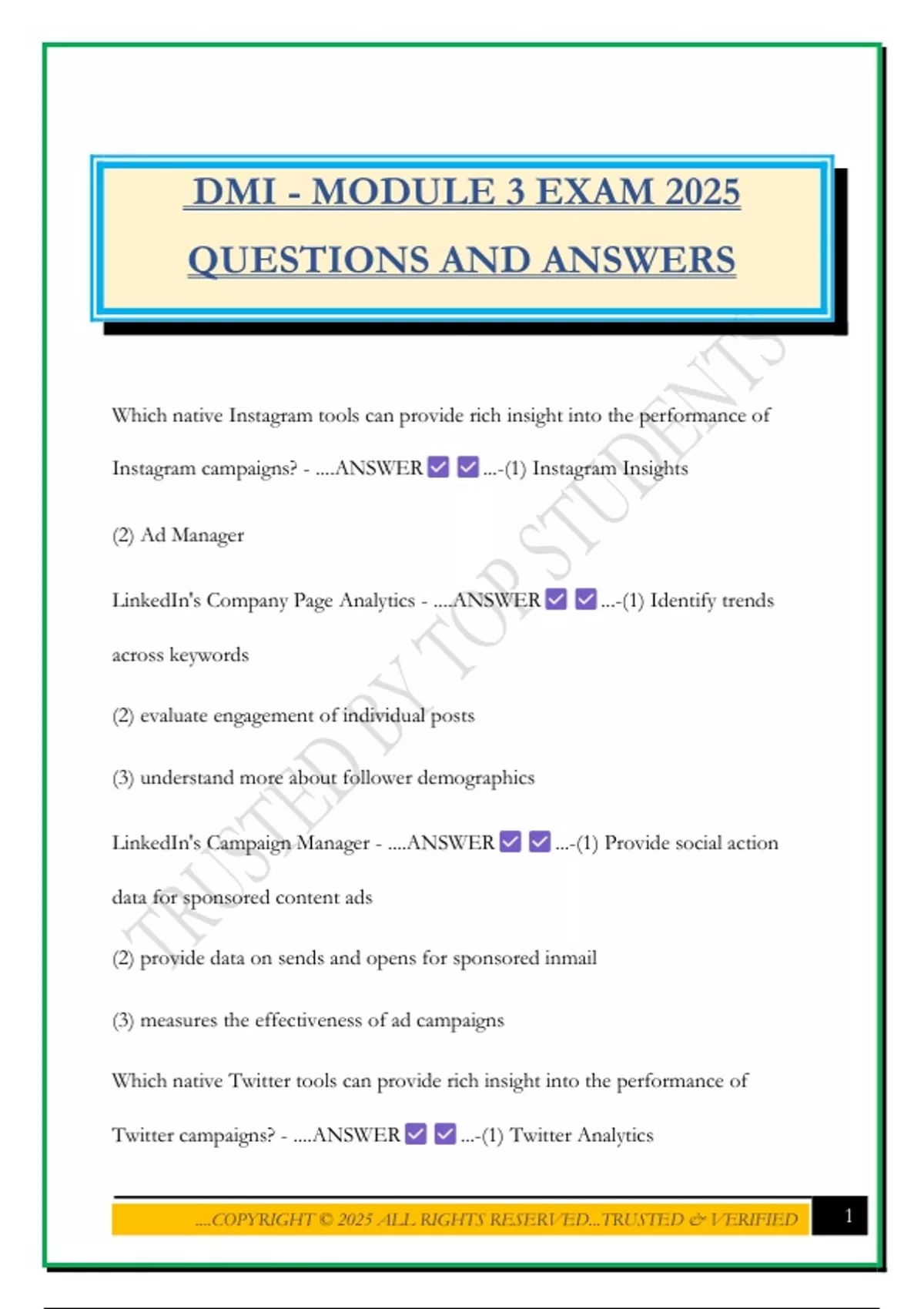 DMI - MODULE 3 EXAM 2025 QUESTIONS AND ANSWERS - DMI - Stuvia US