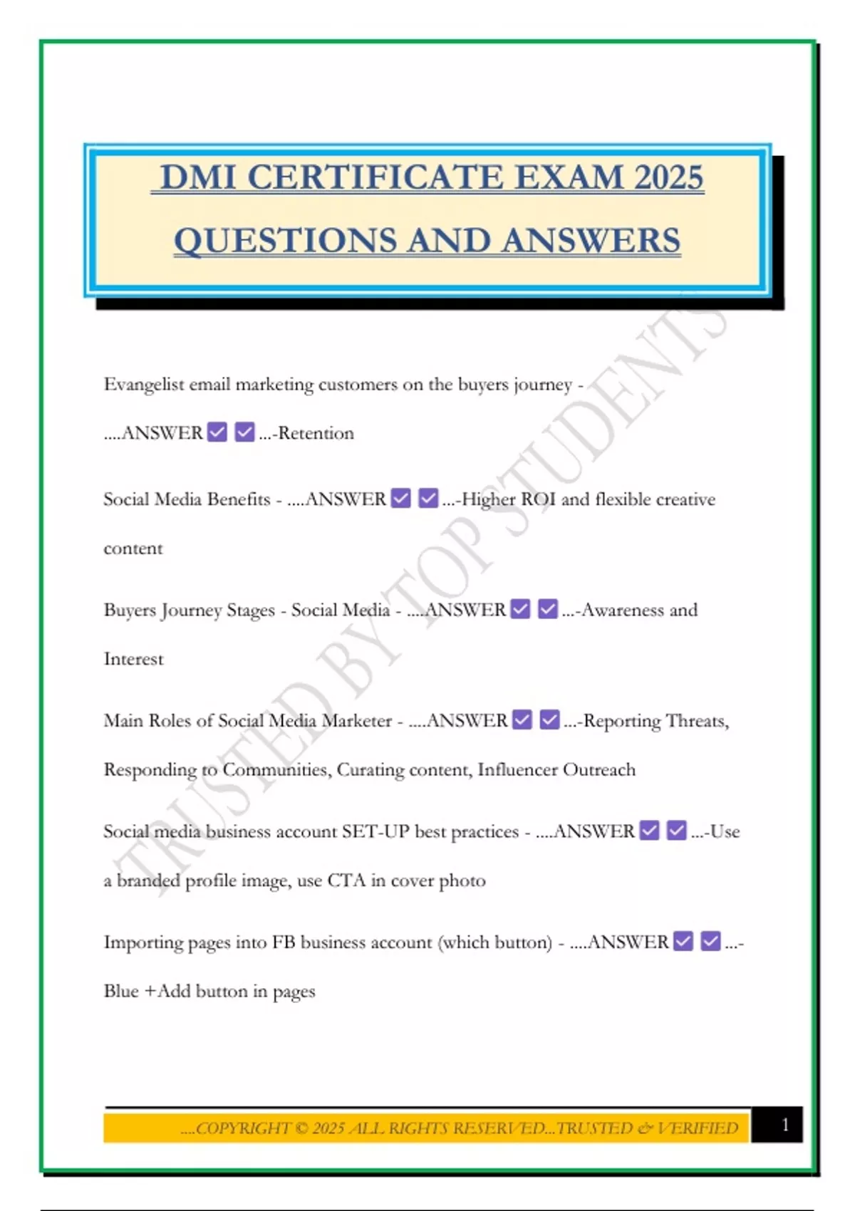 DMI CERTIFICATE EXAM 2025 QUESTIONS AND ANSWERS - DMI - Stuvia US