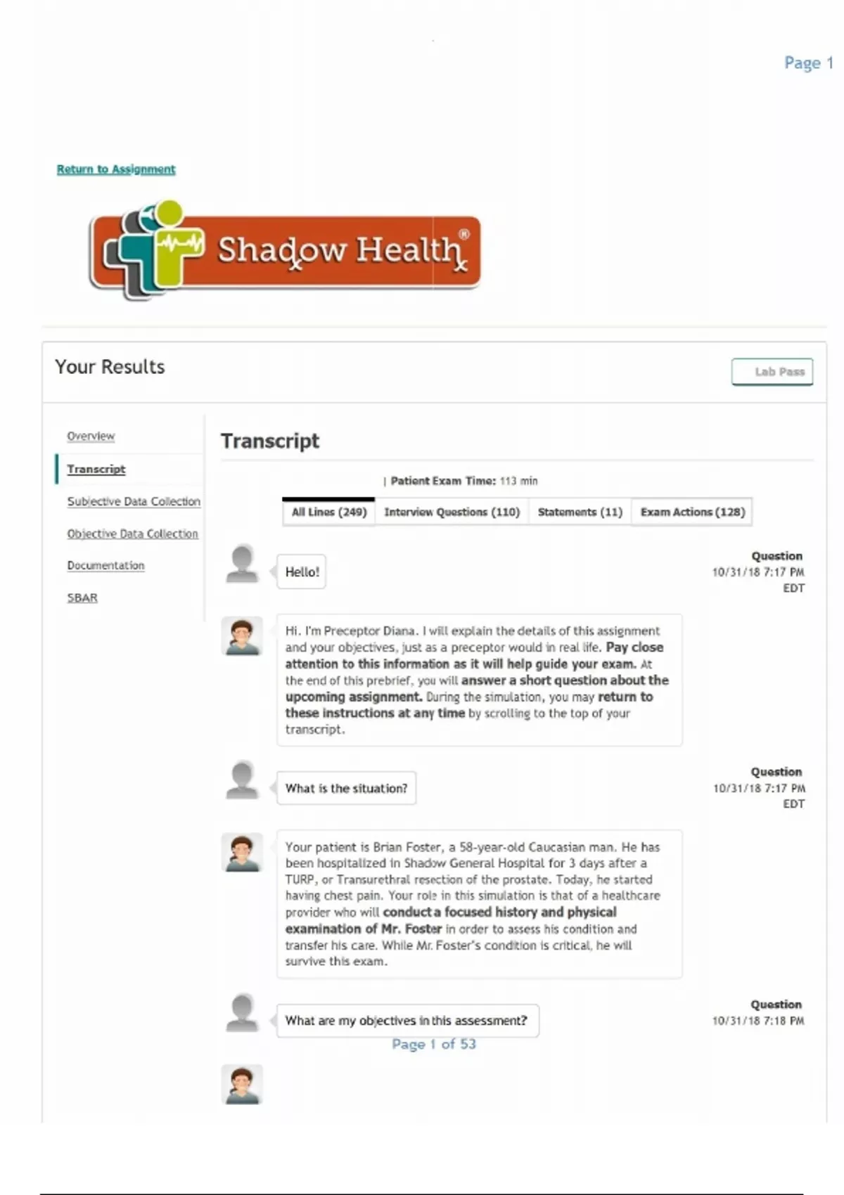 Focused Exam Chest Pain Completed Shadow Health Case Study. - Chest ...